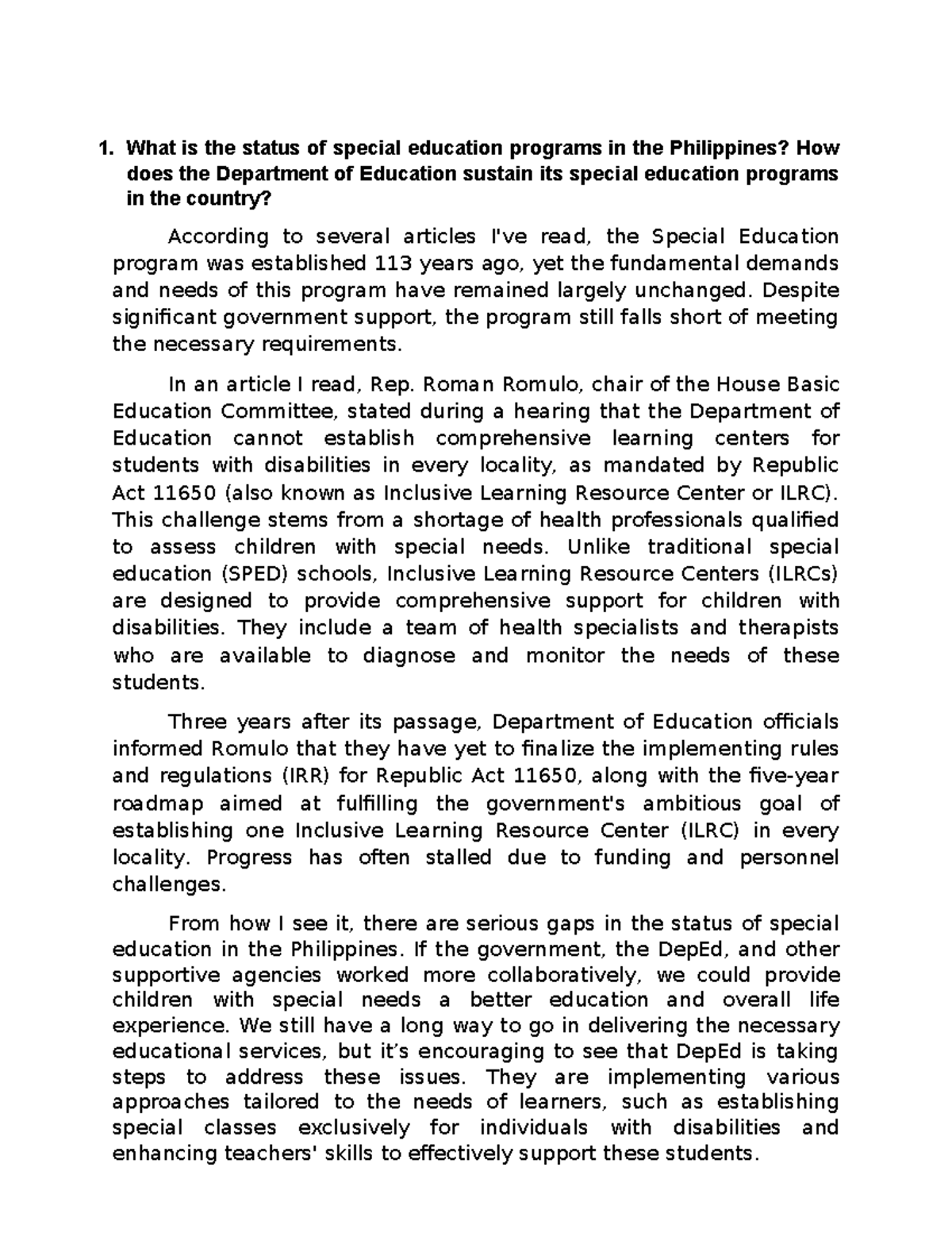 Vision for Children with Special Needs - What is the status of special ...