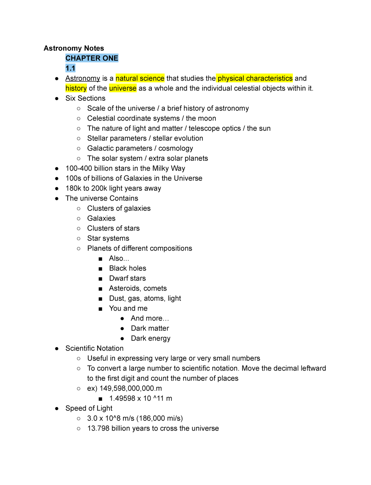 Astronomy Notes - Google Docs - Astronomy Notes CHAPTER ONE 1 ...