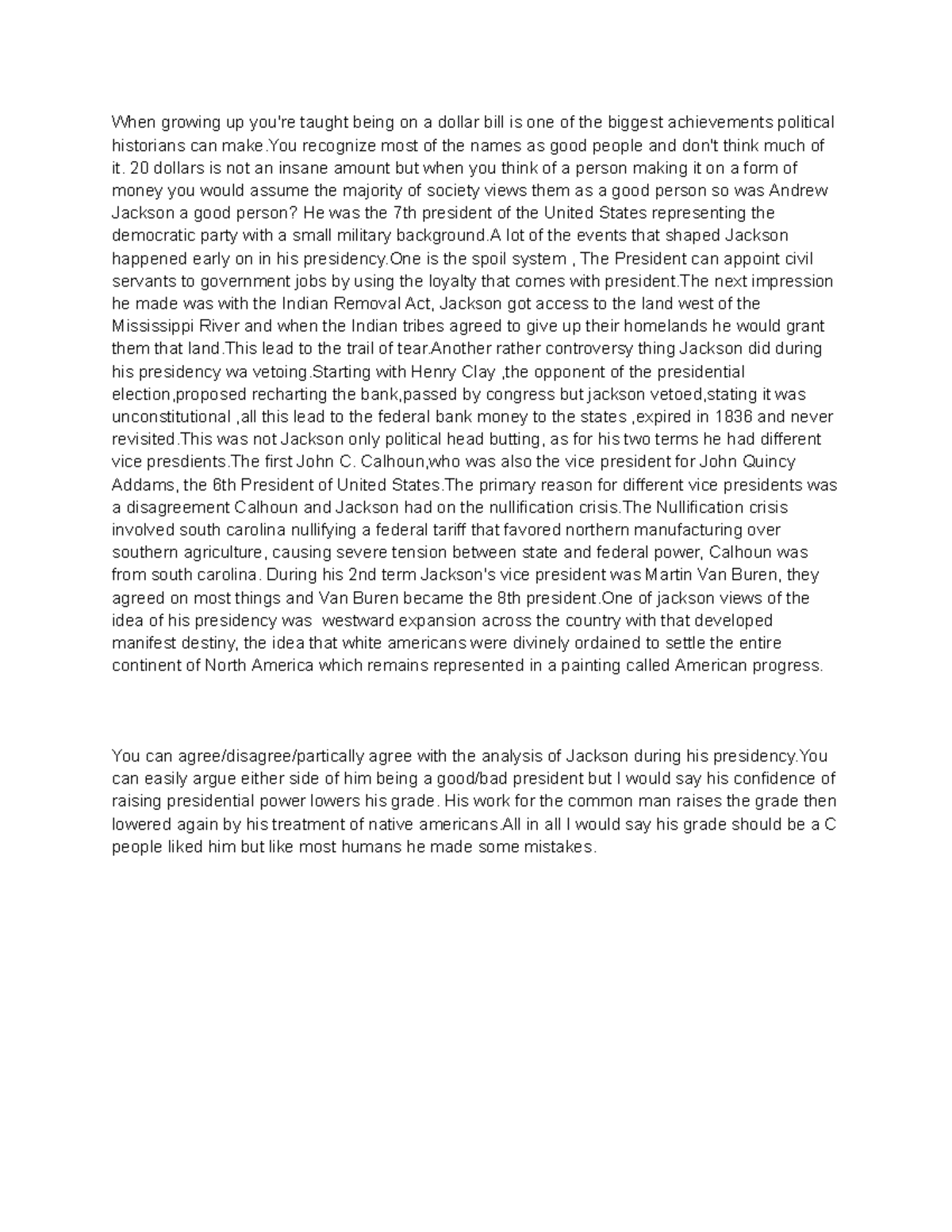 Andrew jackson report card - When growing up you're taught being on a ...