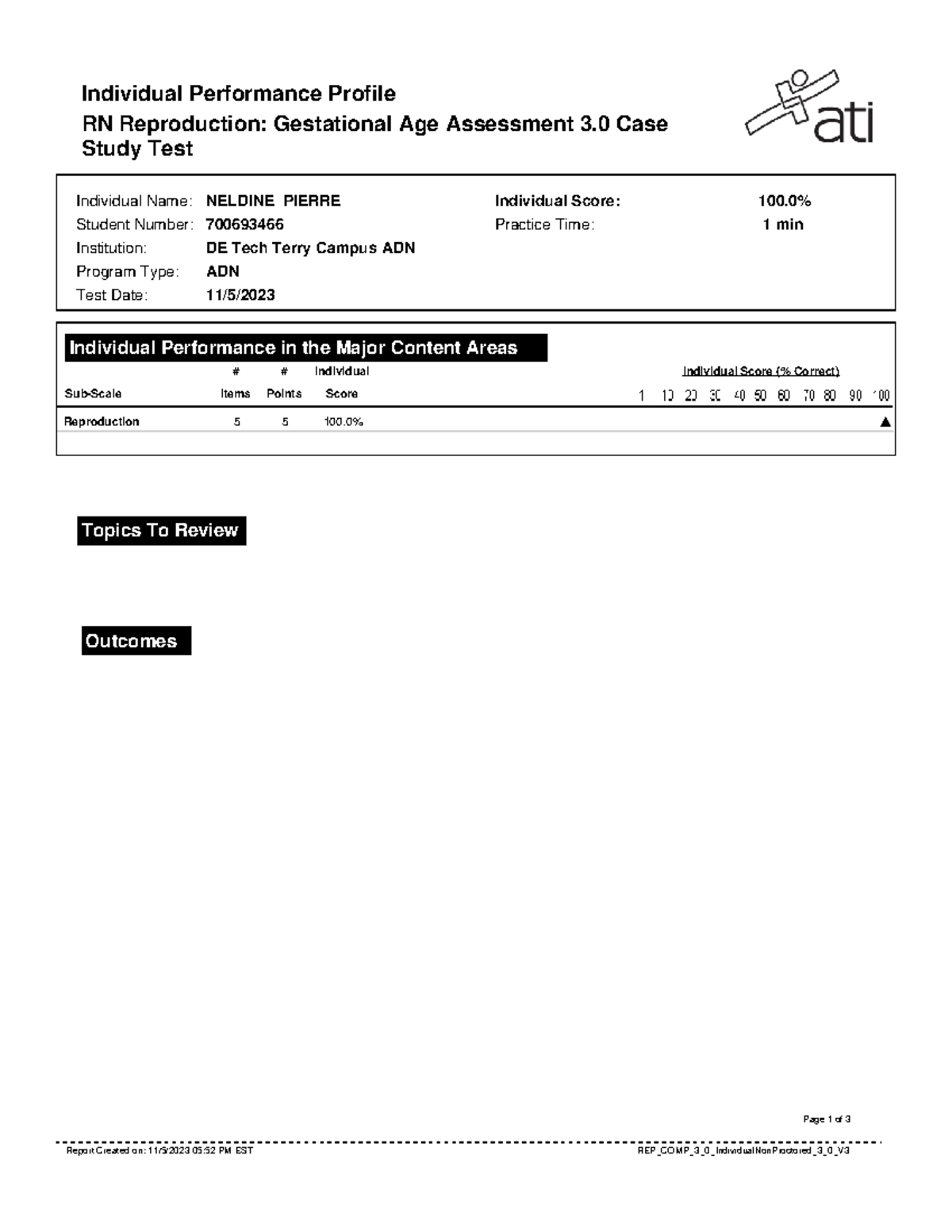 Gestational test - good - Individual Performance Profile RN ...