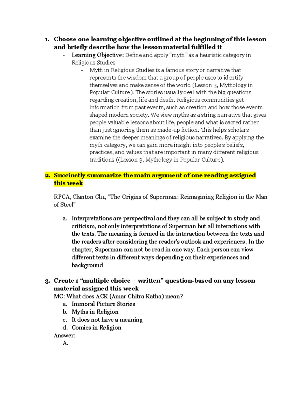 Learning Response Wk3 - week 3 - 1. Choose one learning objective ...