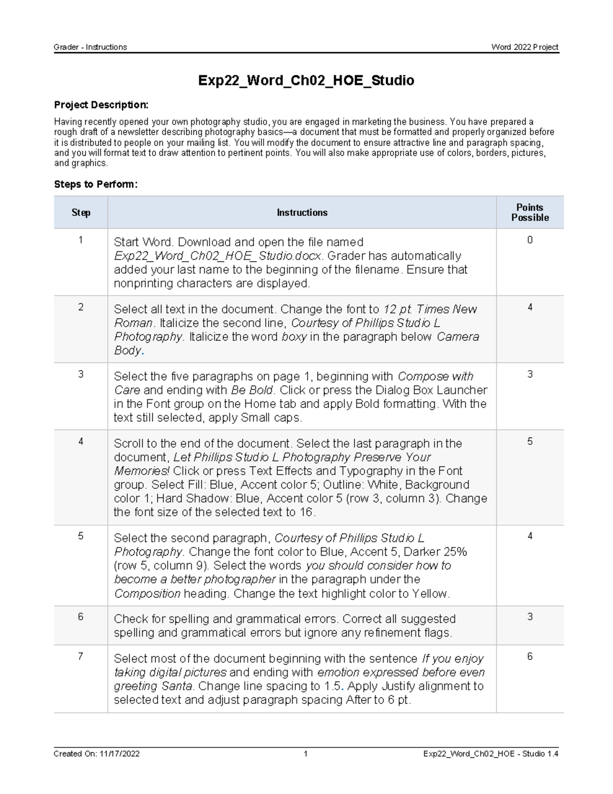 Exp22 Word Ch02 HOE Studio Instructions - Exp22_Word_Ch02_HOE_Studio Project Description: Having ...
