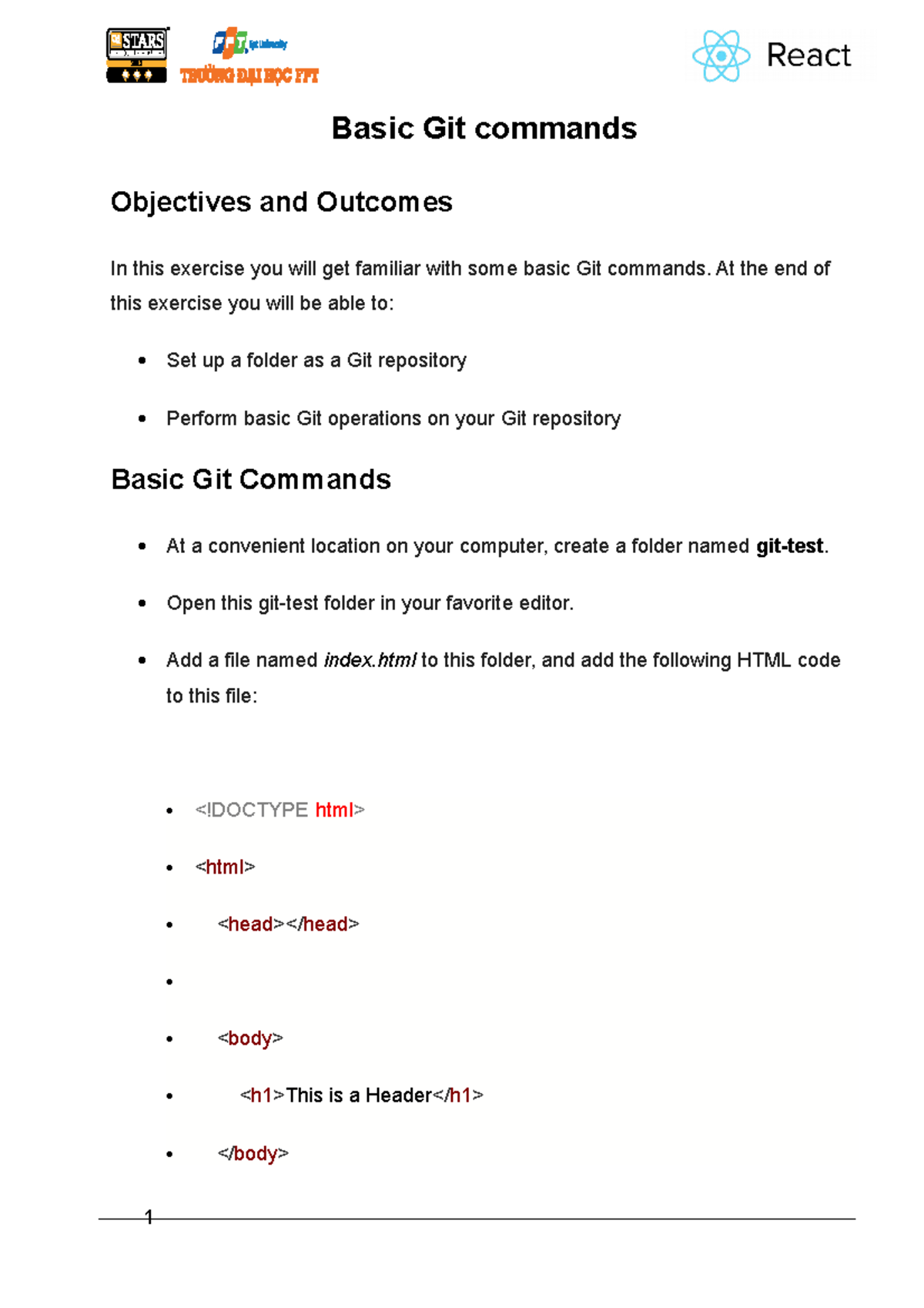 Exercise 2 Basic Git Commands - Basic Git commands Objectives and ...