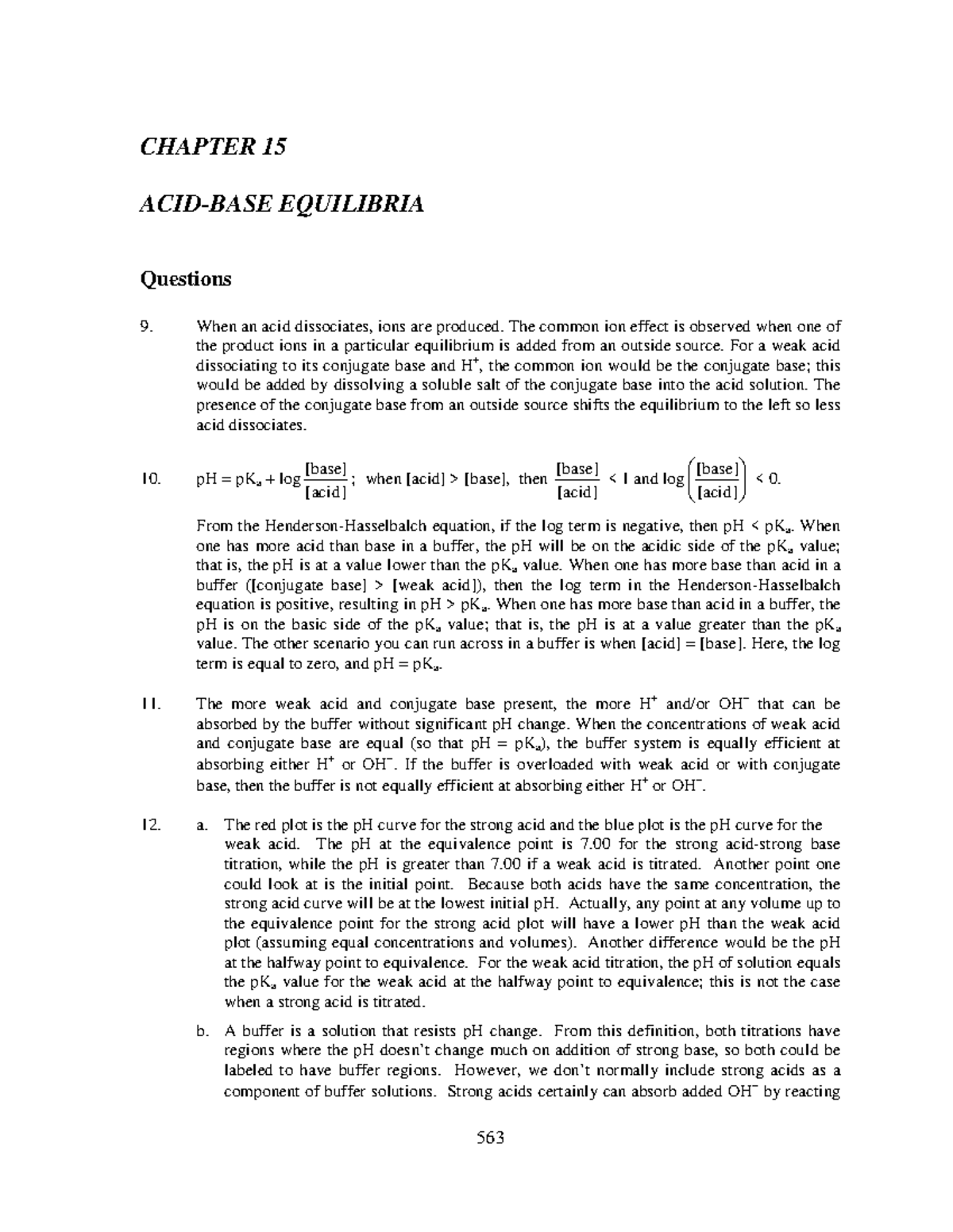 CHEM 200 Chapter 15 Acid-Base Equilibria Solutions Manual - 563 CHAPTER 15 ACID-BASE EQUILIBRIA ...