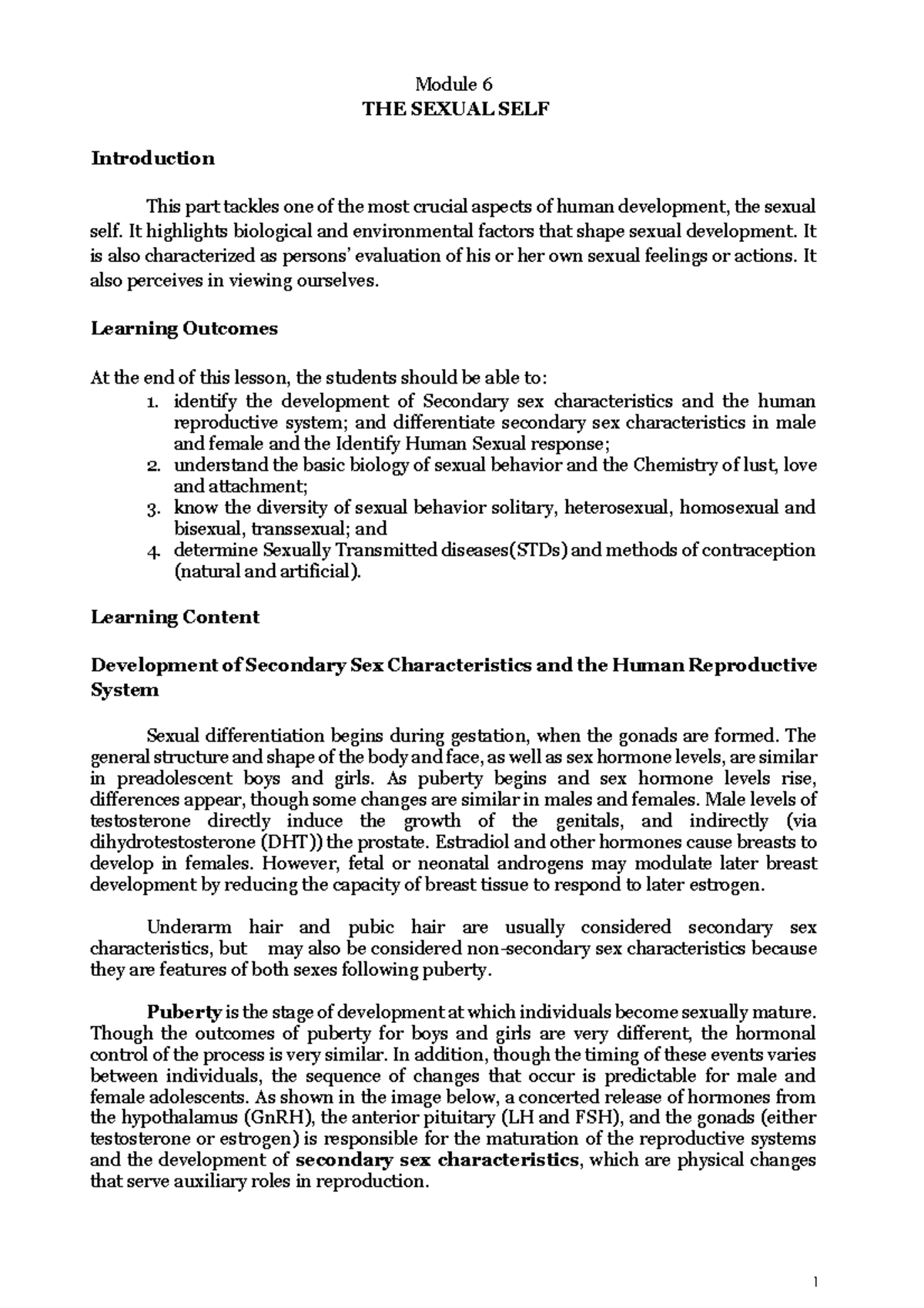 Module 6 THE Sexual SELF converted - Module 6 THE SEXUAL SELF Introduction This part tackles one ...
