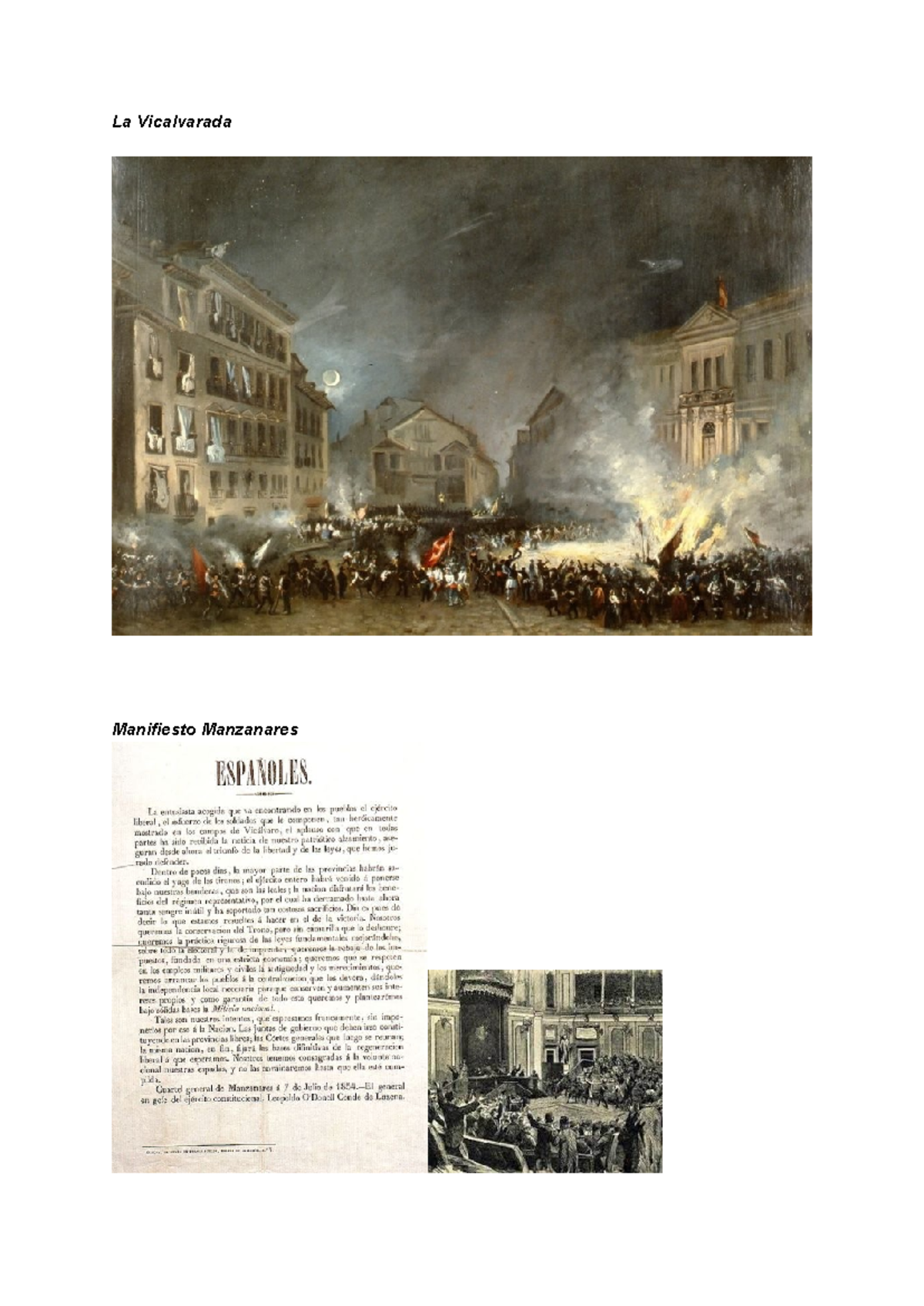 Bienio Progresista - tema - La Vicalvarada Manifiesto Manzanares O ...