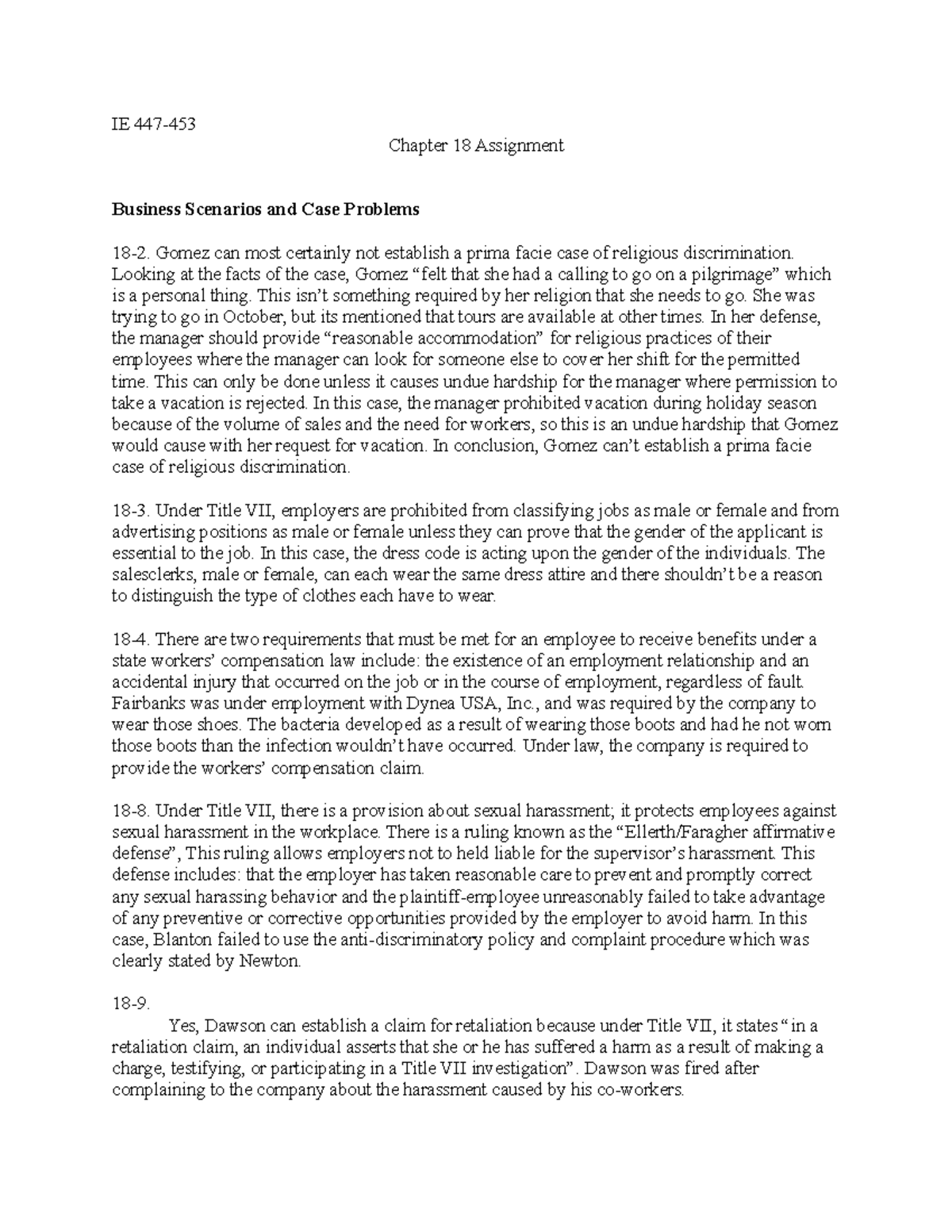 Chapter 18 Assignment - IE 447- Chapter 18 Assignment Business Scenarios and Case Problems 18-2 ...