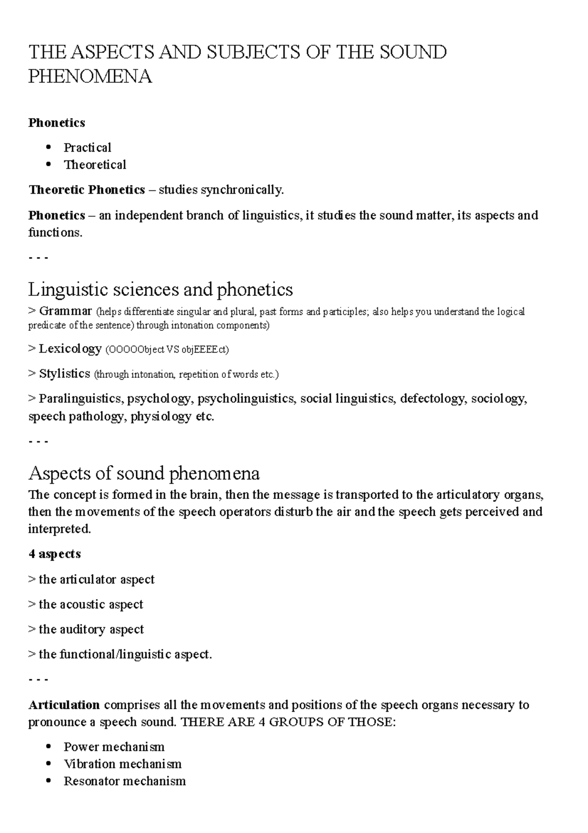 THE Aspects AND Subjects OF THE Sound Phenomena - THE ASPECTS AND ...