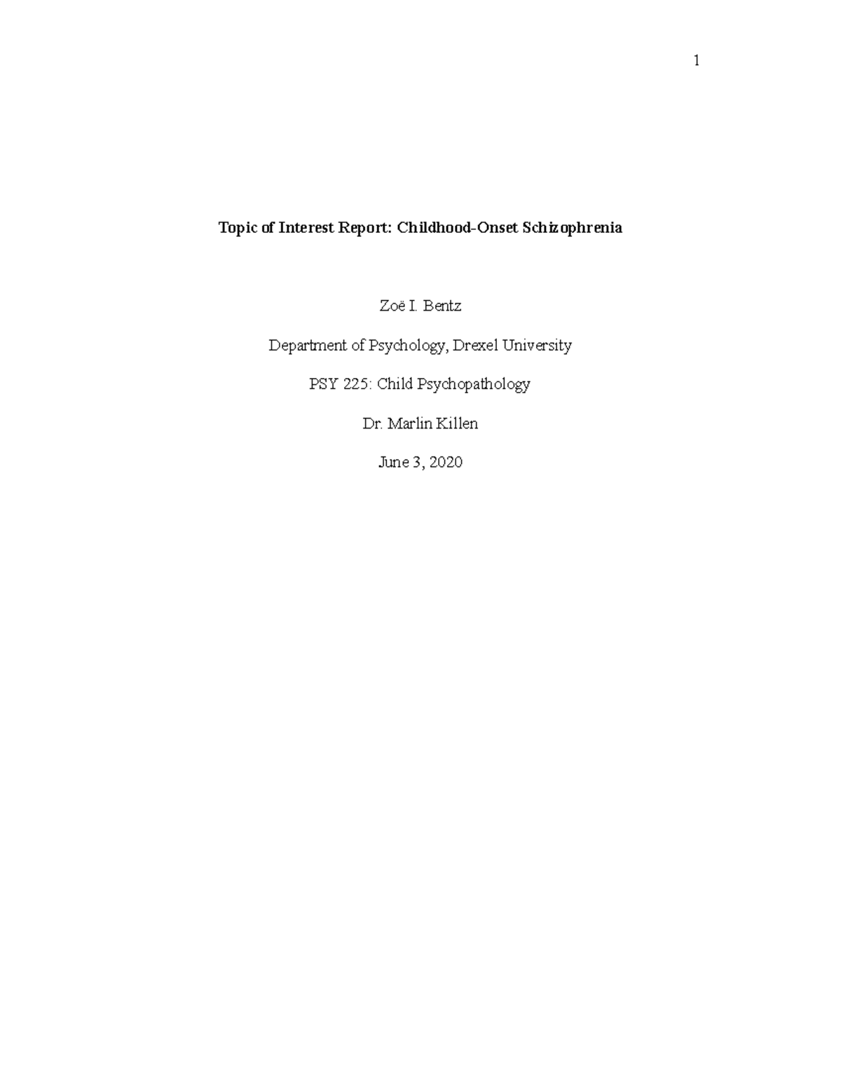 Topic of Interest Report-2 - Bentz Department of Psychology, Drexel ...