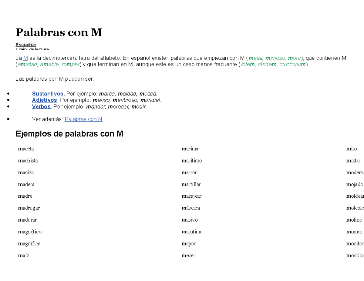 2 - apuntes de la clase. - Palabras con M Escuchar 1 min. de lectura La ...