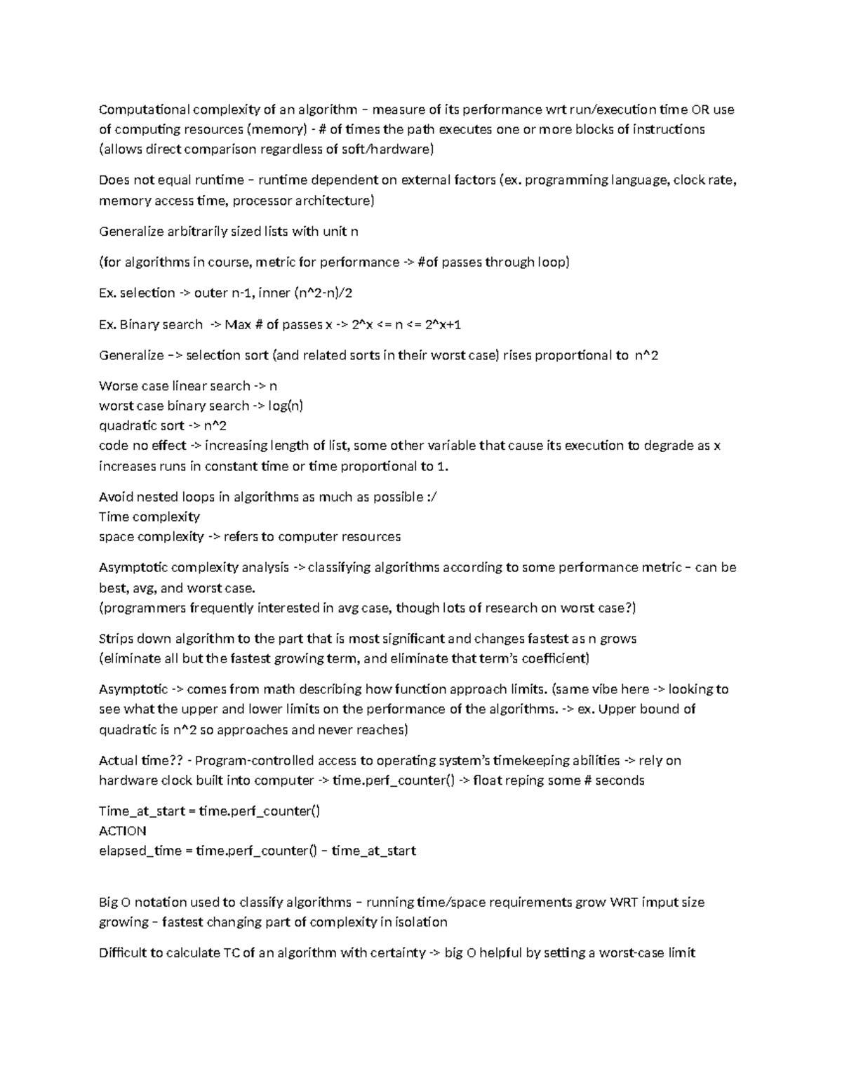 Comp Sci Notes Unit 4 5 Computational Complexity Of An Algorithm Measure Of Its Performance