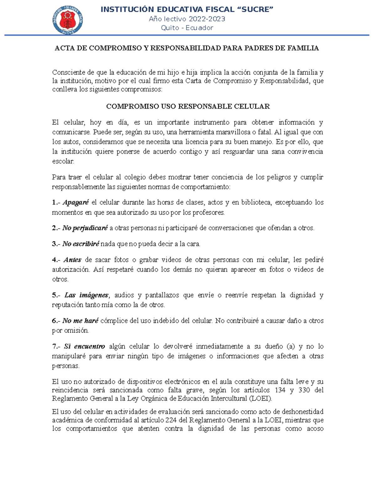 ACTA DE Responsabilidad - ACTA DE COMPROMISO Y RESPONSABILIDAD PARA ...