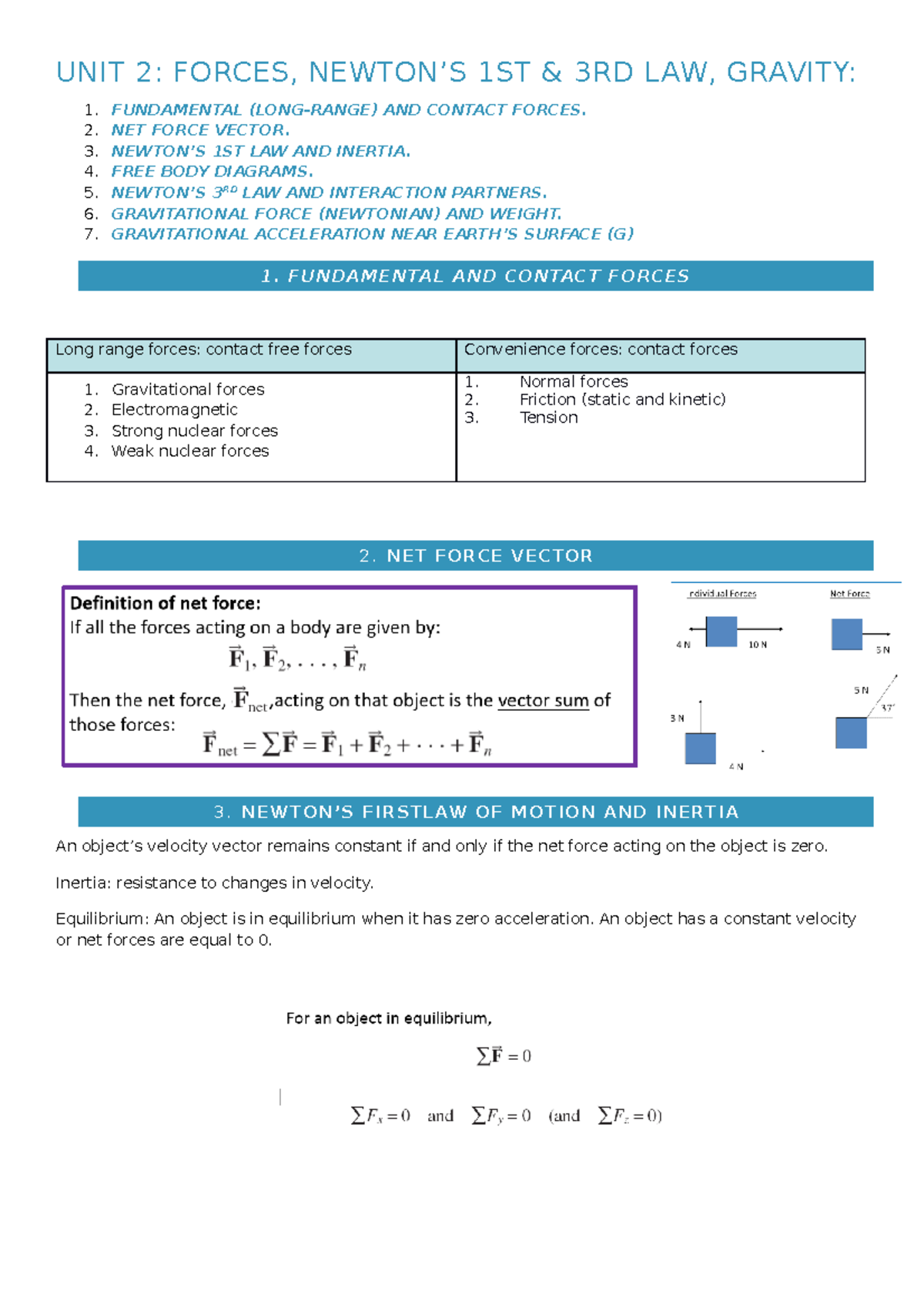 UNIT 2- Newtons LAWS - UNIT 2: FORCES, NEWTON’S 1ST & 3RD LAW, GRAVITY ...