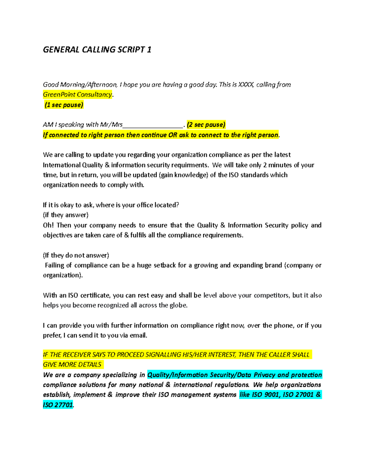 Calling Script updated 1st jan 2022 - GENERAL CALLING SCRIPT 1 Good ...