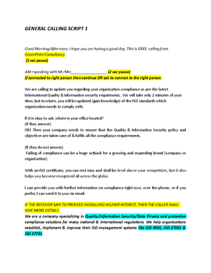 Calling process Calling script (003) - GENERAL CALLING SCRIPT 1 Good ...