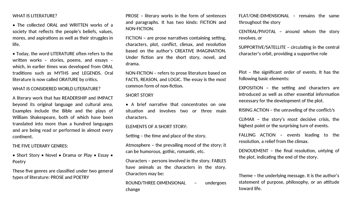 Literature 11 lesson 1 notes - WHAT IS LITERATURE? The collected ORAL ...