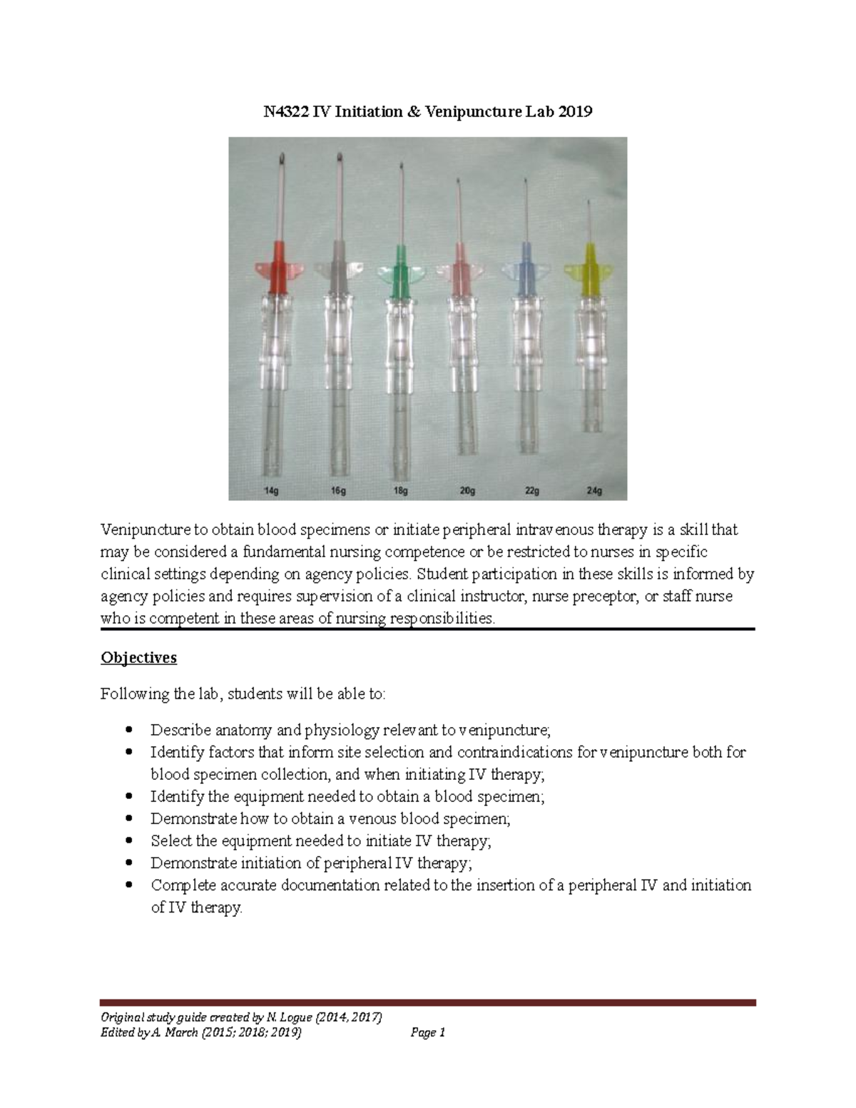 N4322 IV Initiation Study Guide - N4322 IV Initiation & Venipuncture ...