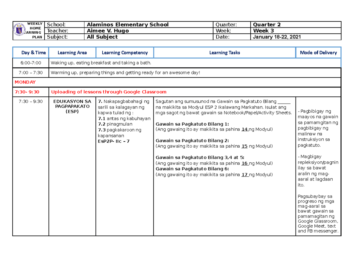 WHLP- Grade-2-Q2-W3 - WHLP for PIVOT 4A Grade 2 - WEEKLY HOME LEARNING ...