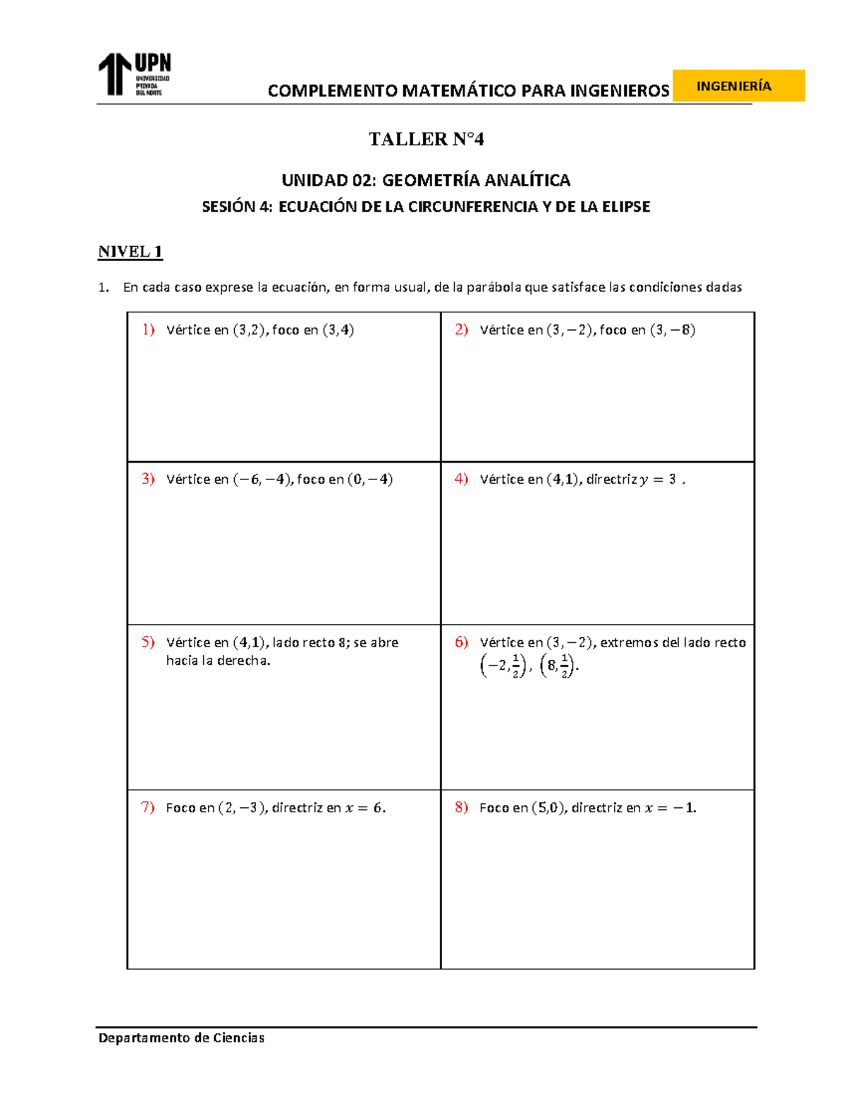 HT Practica S4 2 02 3-1 - mATE - COMPLEMENTO MATEMÁTICO PARA INGENIEROS TALLER N° UNIDAD 02 ...