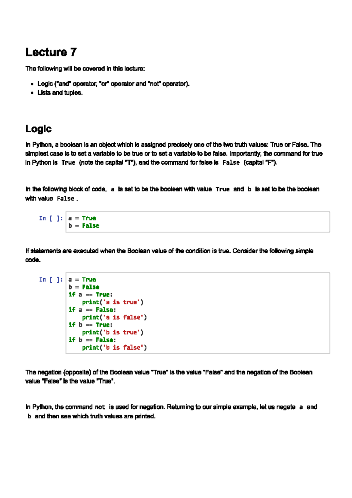 Lecture 7 - Logic, lists, tuples - WTW 152 - Studocu Lecture 7 - Logic, lists, tuples - WTW 152 - Studocu
