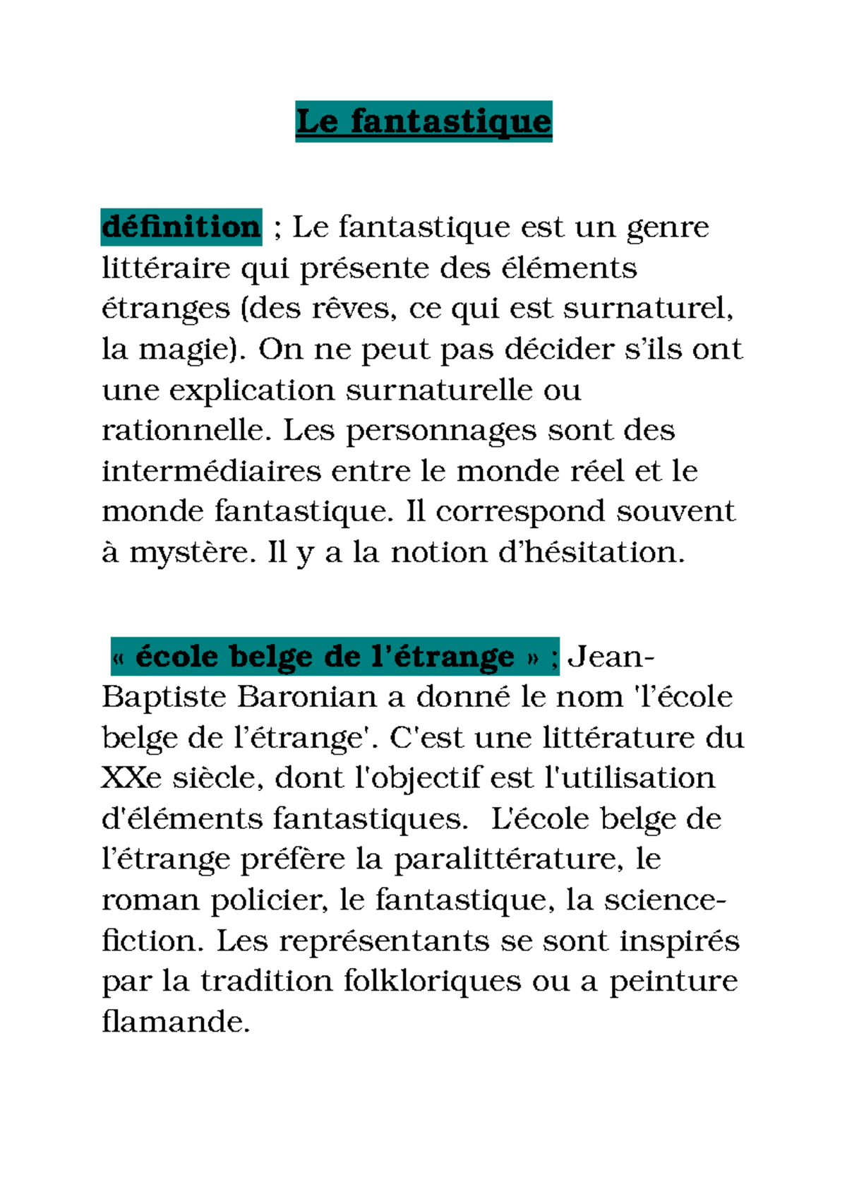 Le fantastique - notes - Le fantastique définition ; Le fantastique est ...