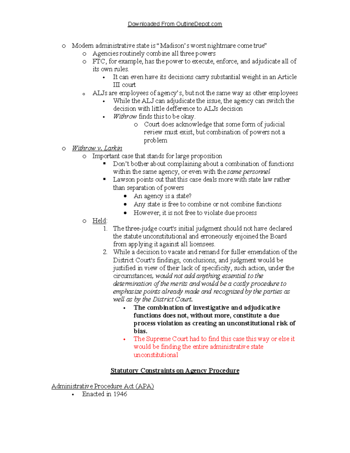 Admin outline 2 - course summary - o Modern administrative state is ...