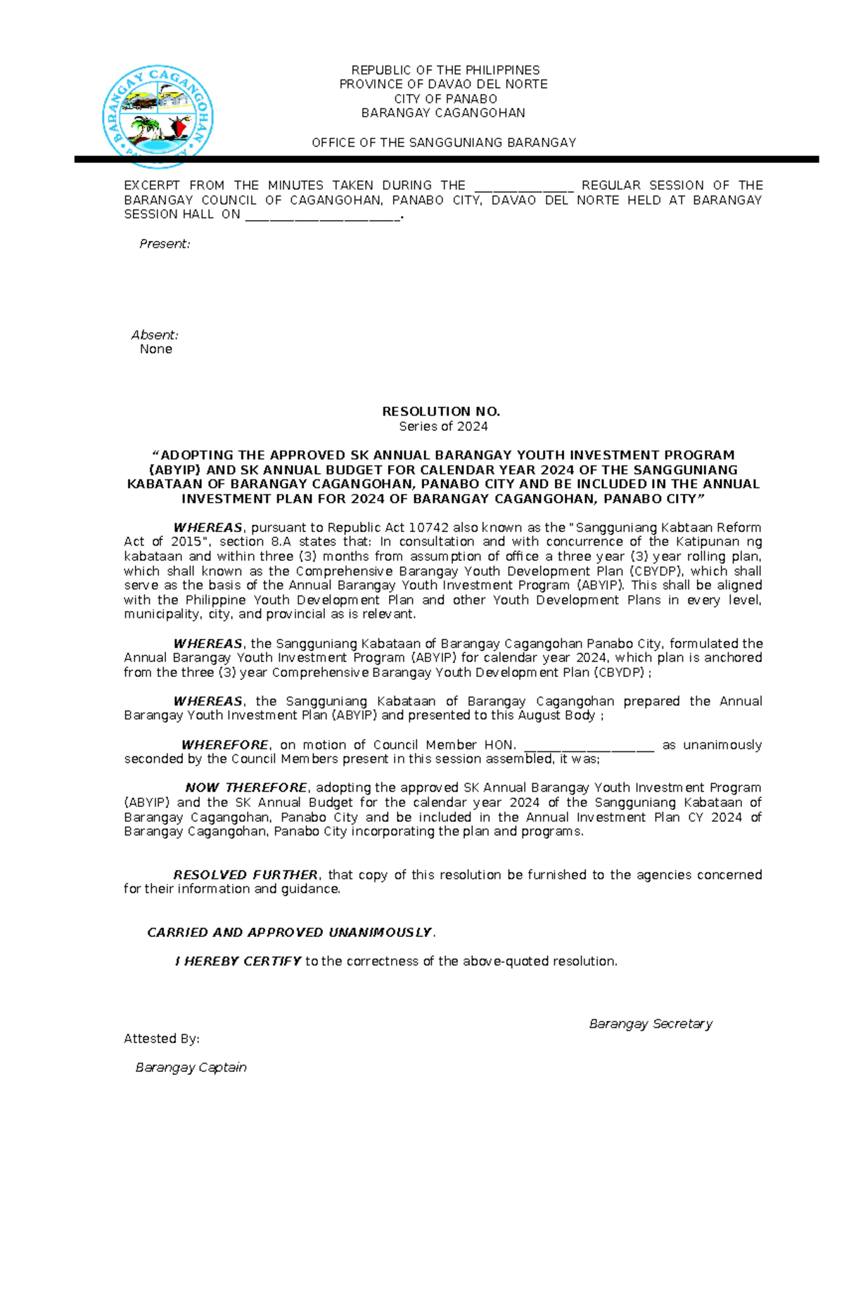 Resolution 2023 SB - REPUBLIC OF THE PHILIPPINES PROVINCE OF DAVAO DEL ...