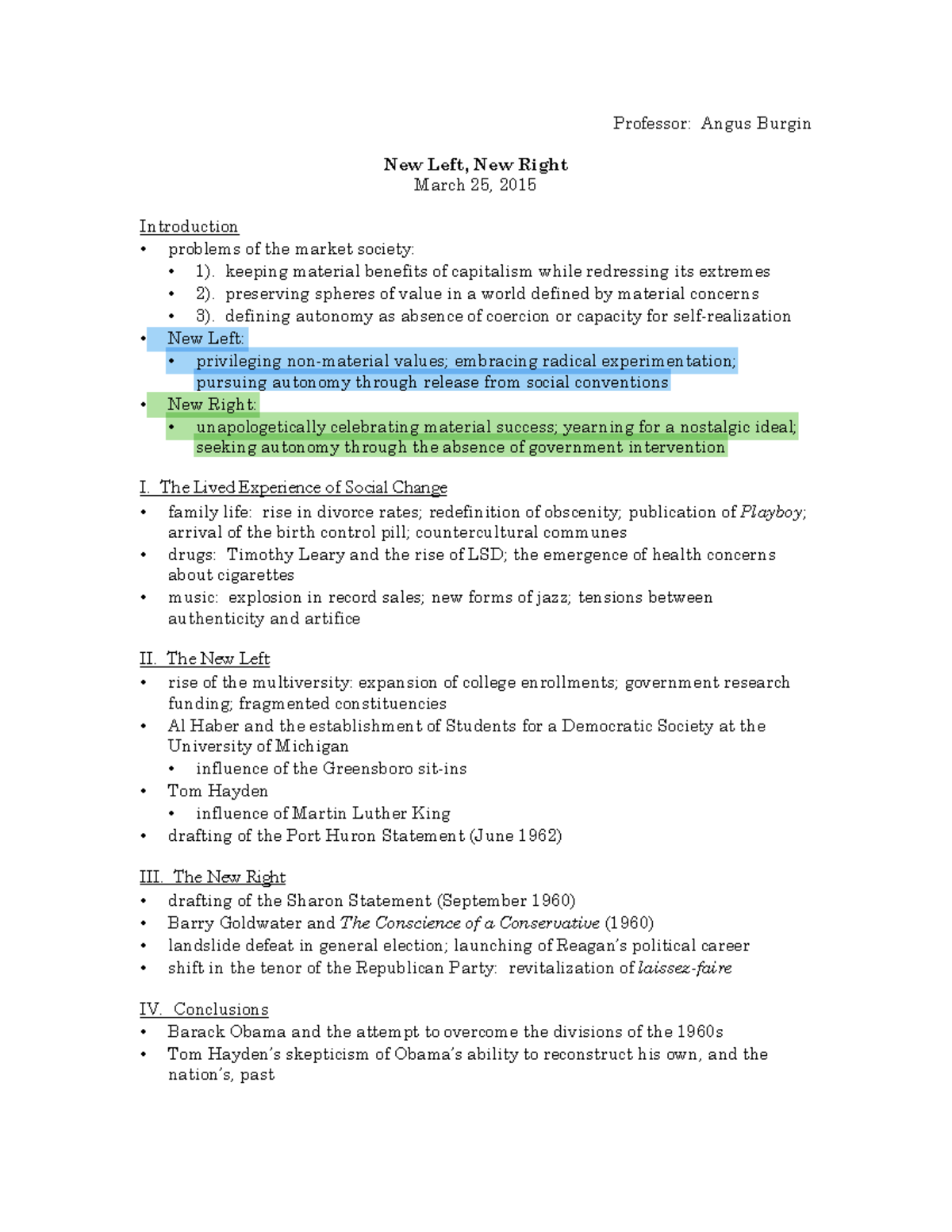Lecture 15 - Professor: Angus Burgin New Left, New Right March 25, 2015 ...