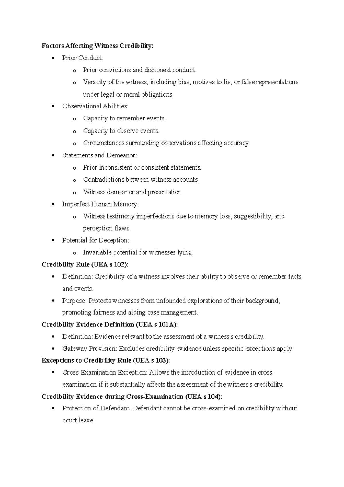 Credibilty Summary - Factors Affecting Witness Credibility: Prior ...