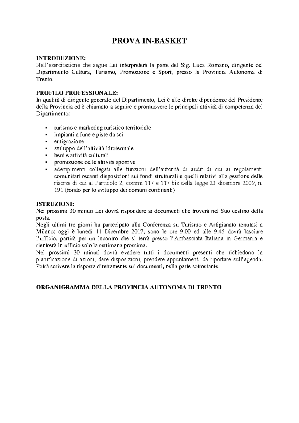 Esempio In-basket - PROVA IN-BASKET INTRODUZIONE: Nell’esercitazione ...