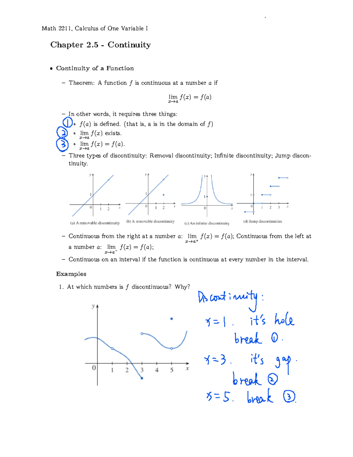 Sol. of Notes 2 - Yang Li - Math 2211, Calculus of One Variable I ...