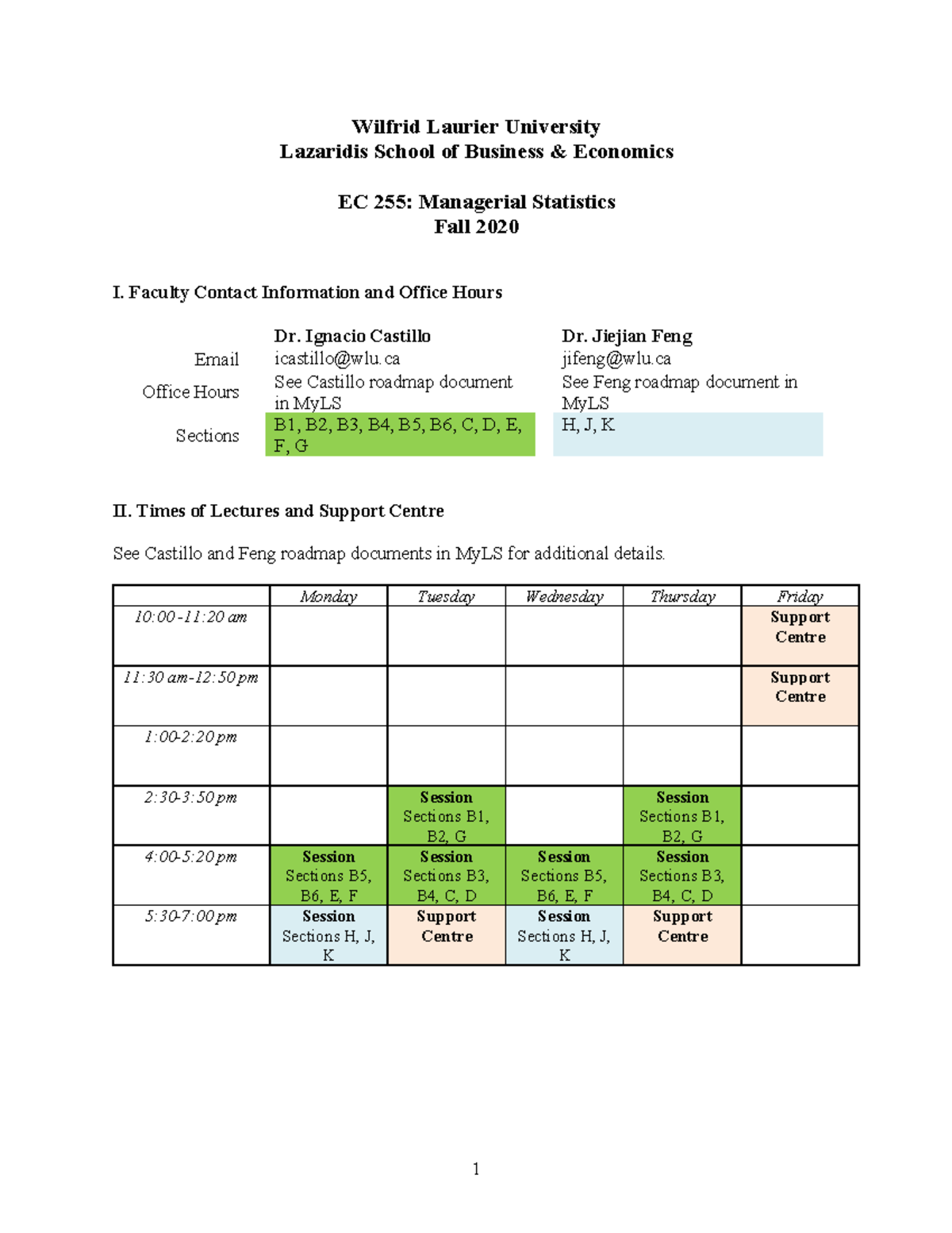 EC255 Course Outline - Fall 2020 - Wilfrid Laurier University Lazaridis ...