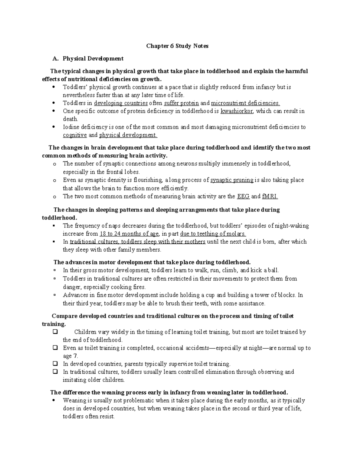 Chapter 6 Study Notes - Chapter 6 Study Notes A. Physical Development ...