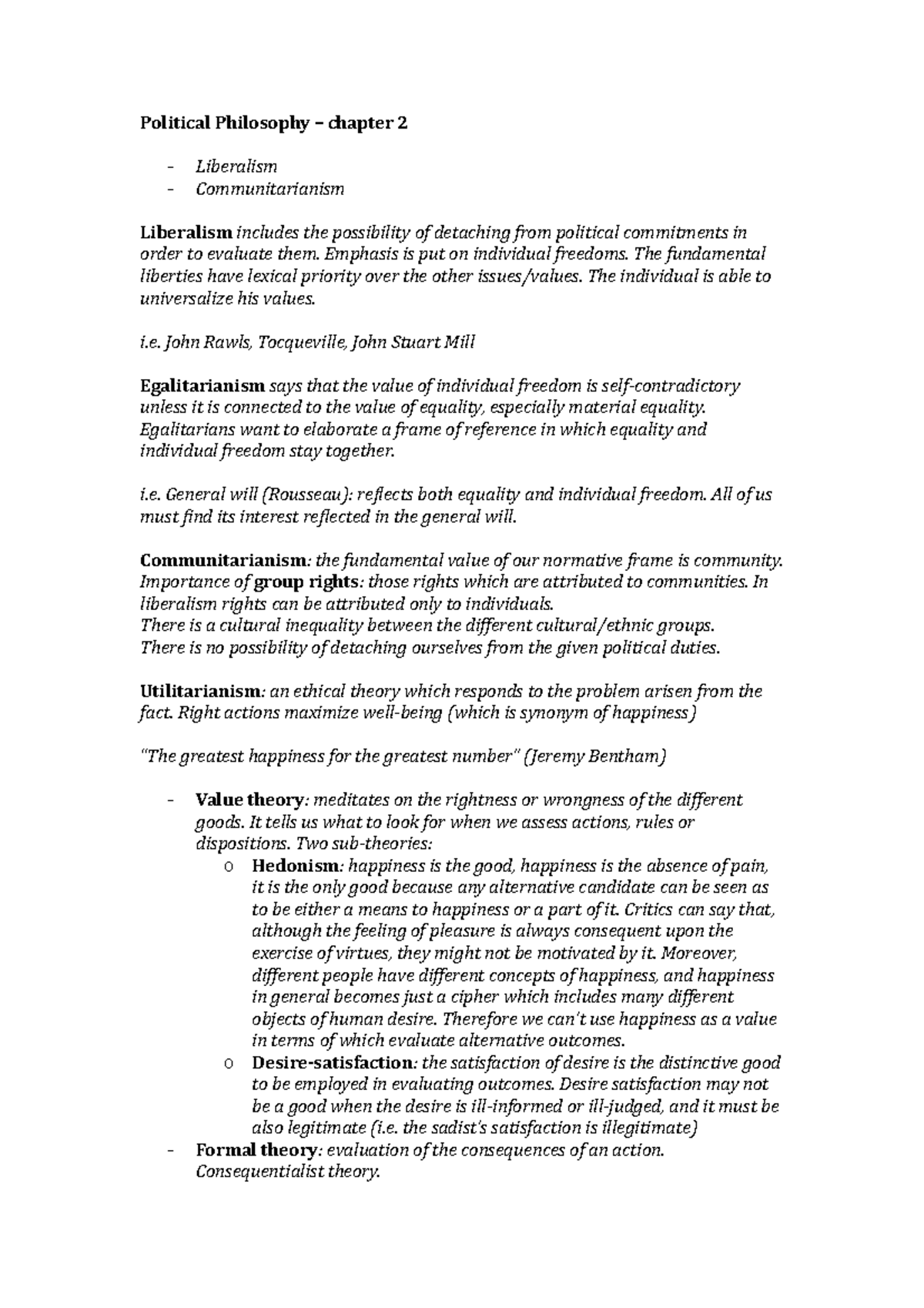 Political Philosophy – chapter 2 - Political Philosophy – chapter 2 ...