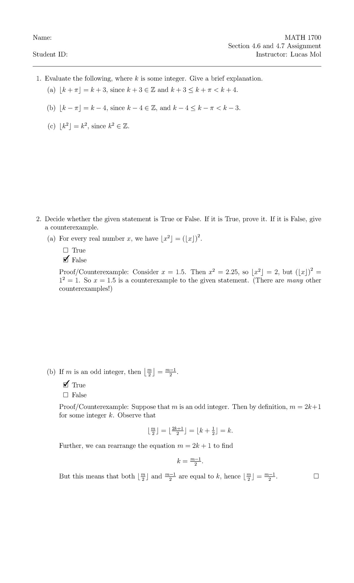 Section 4.6 and 4.7 Assignment Solutions - Name: MATH 1700 Section 4 ...
