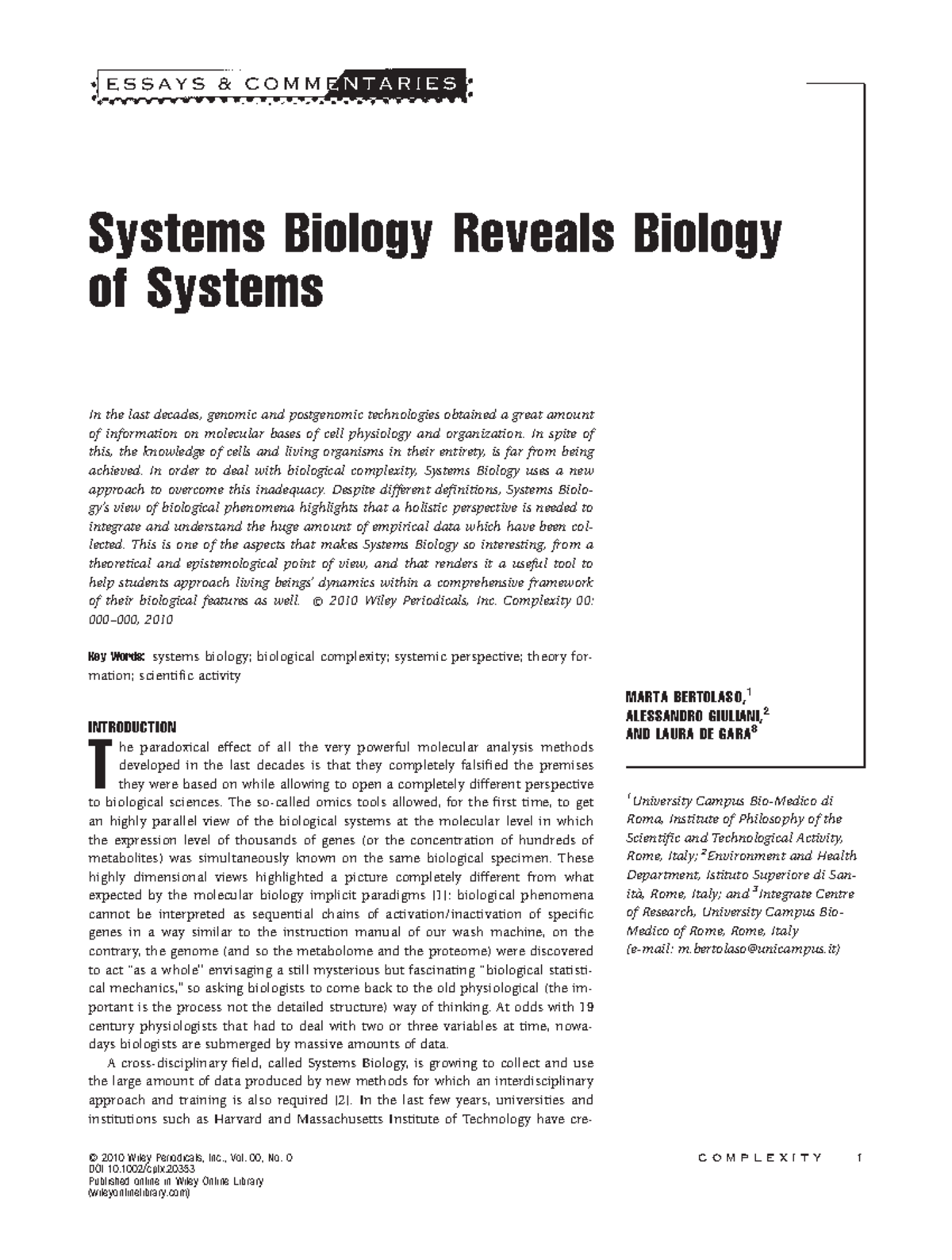 Systems biology reveals biology of syste - Systems Biology Reveals ...