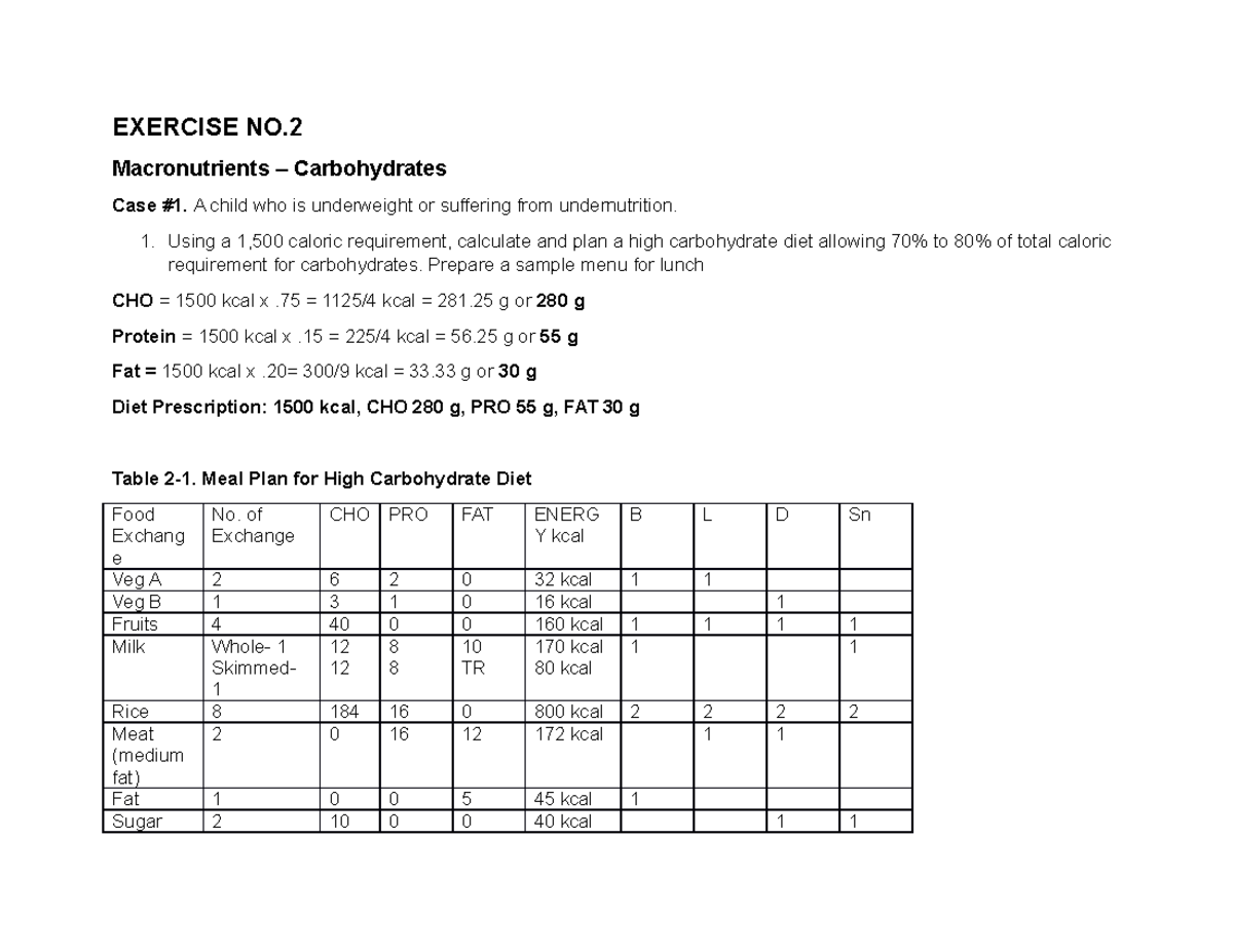 Activity 2 Group 1 Final EXERCISE NO Macronutrients Carbohydrates activity-2-group-1-final-exercise-no-macronutrients-carbohydrates