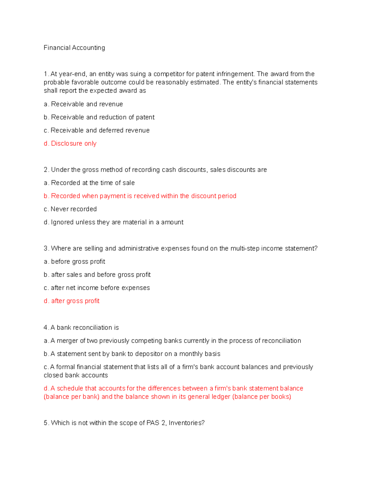 Financial Accounting This description is short. this is an answer sheet ...
