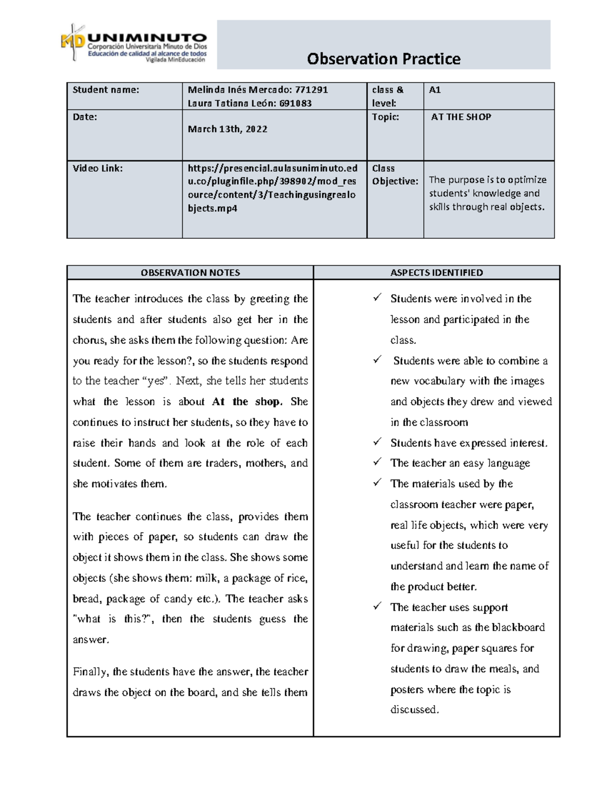 2-Template for Journal Observation Practicum MYL - Observation Practice ...