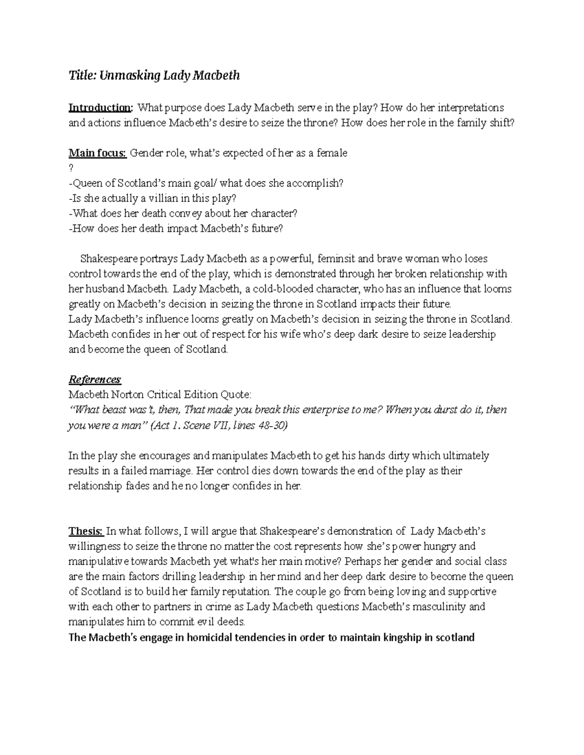 Final Paper Blueprint - Eng 220 Spring Semester - Title: Unmasking Lady ...