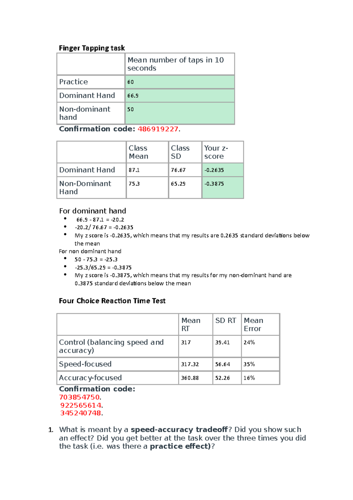 Workbook activities week 1 cognitive psychology - Finger Tapping task ...