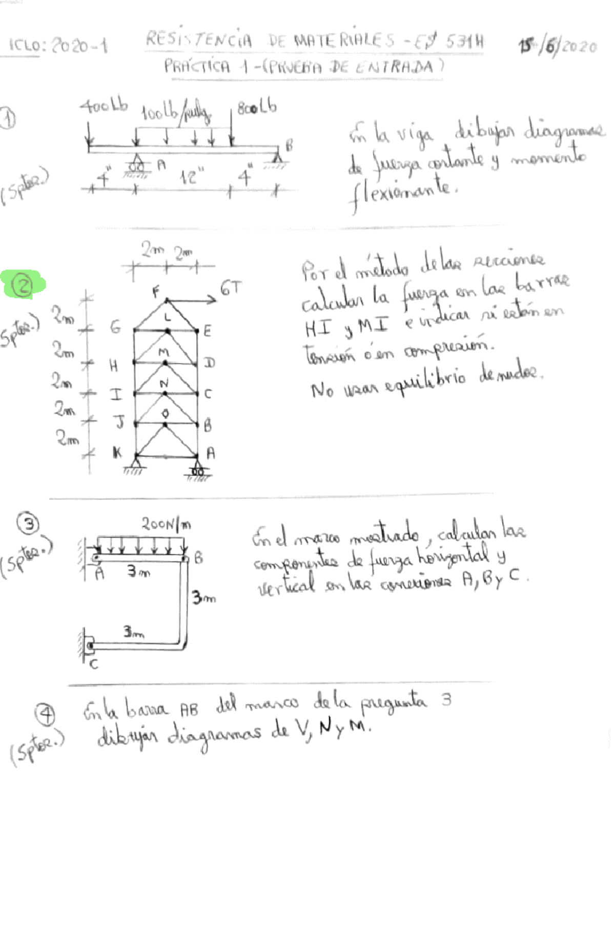 (2020-1) PC1 - ES531H Resis - Resistencia de Materiales - Studocu
