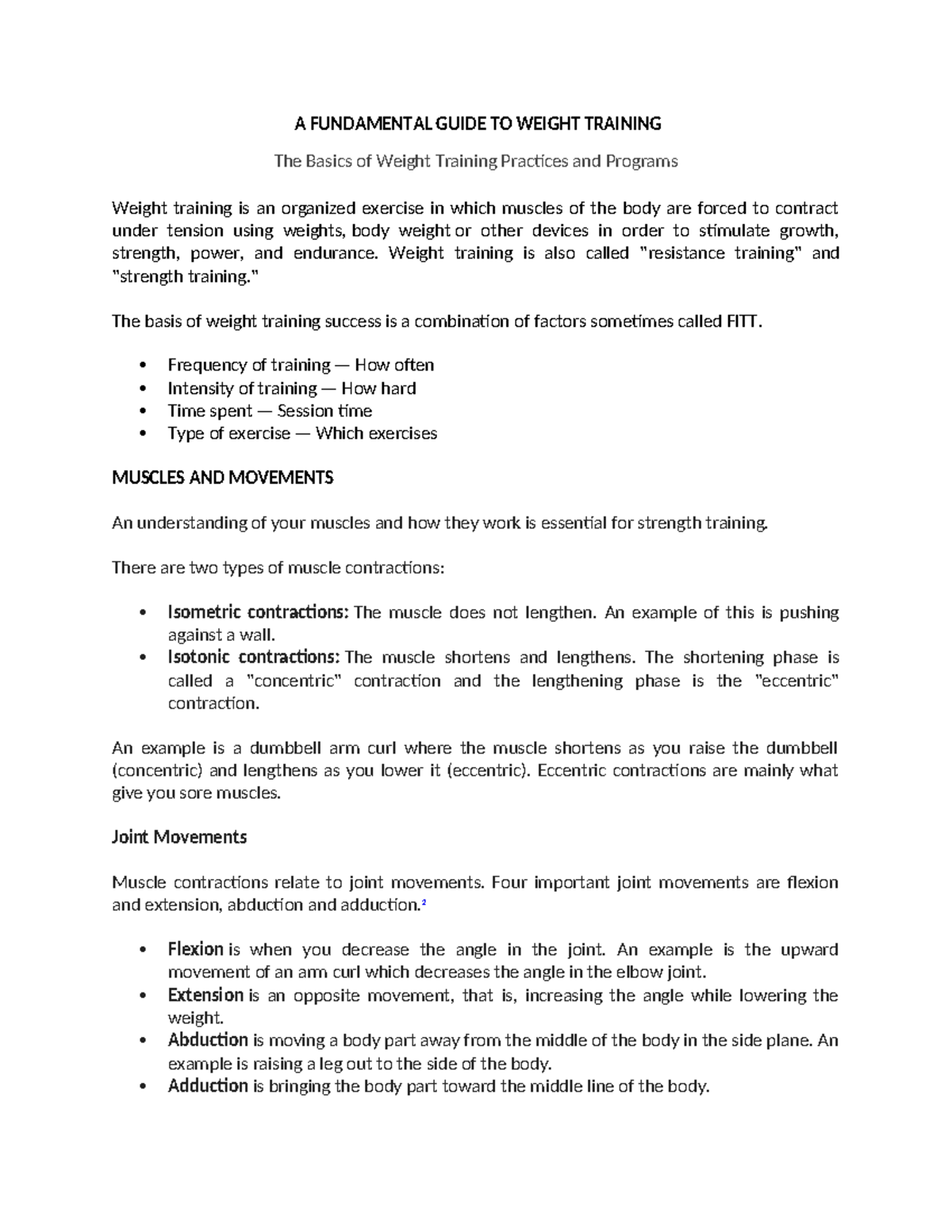 A Fundamental Guide TO Weight Training - A FUNDAMENTAL GUIDE TO WEIGHT ...