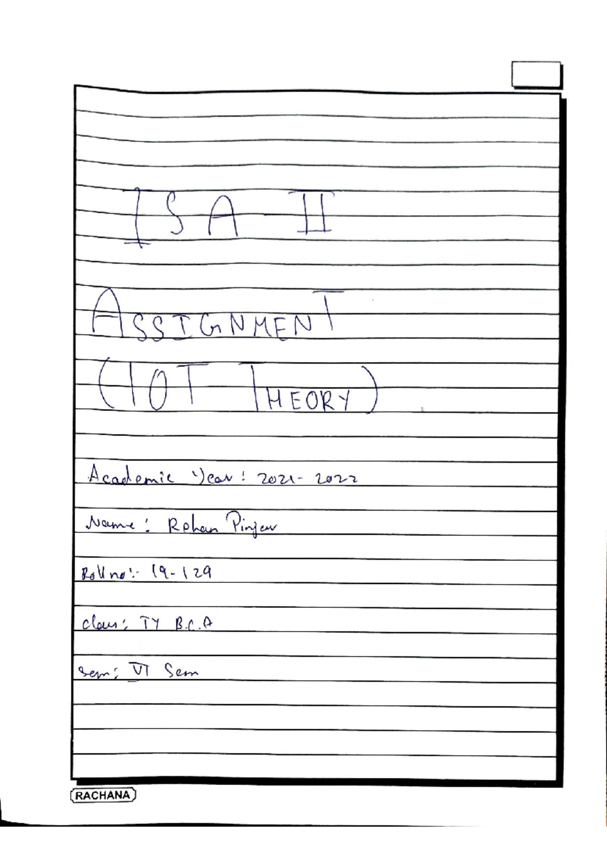 19-129(IOT Theory) - Ggcd - ISA II ASSIGNMENT (10T THEORY) Academic Year Name: Rehan Pinjer Roll ...