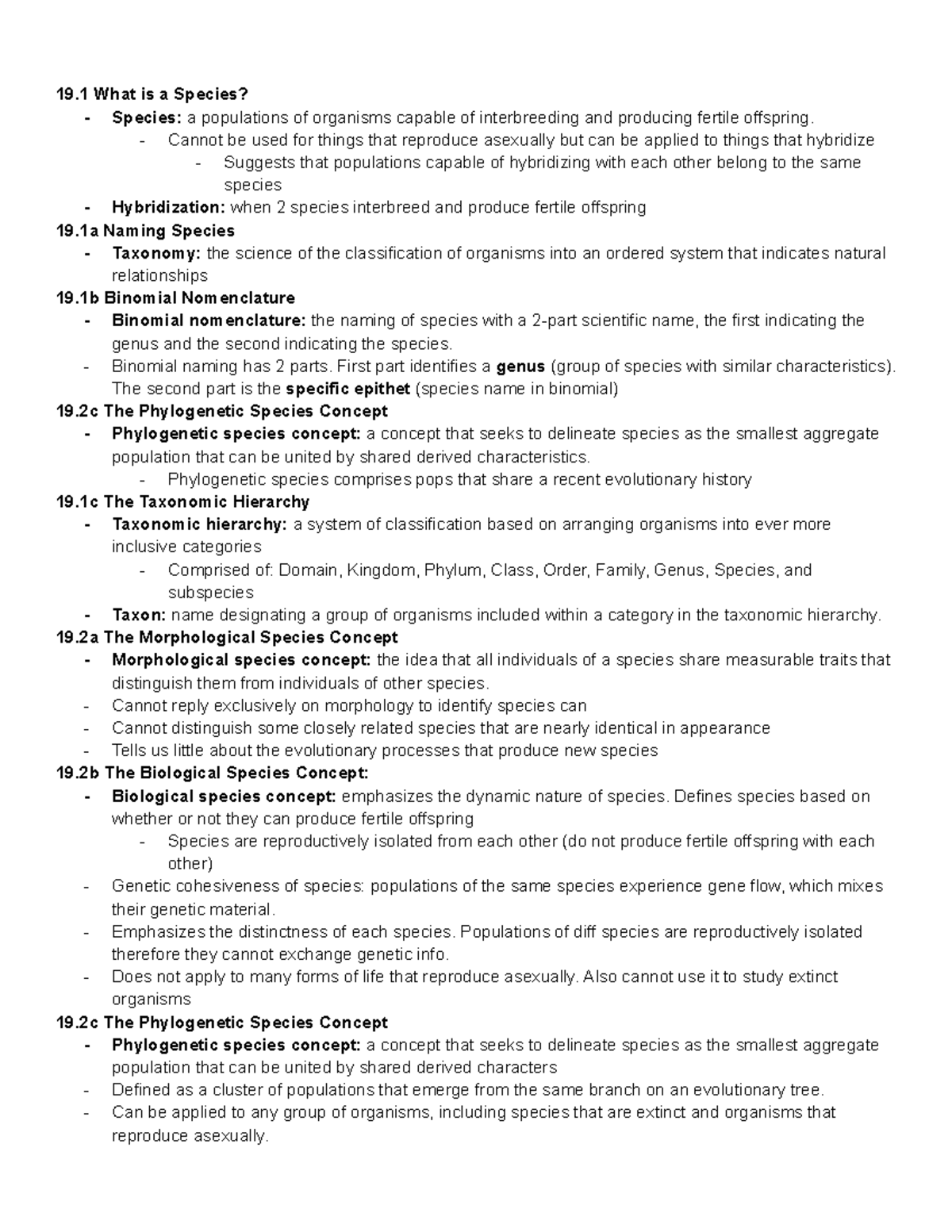 Chapter 19 - 19 What is a Species? - Species: a populations of ...