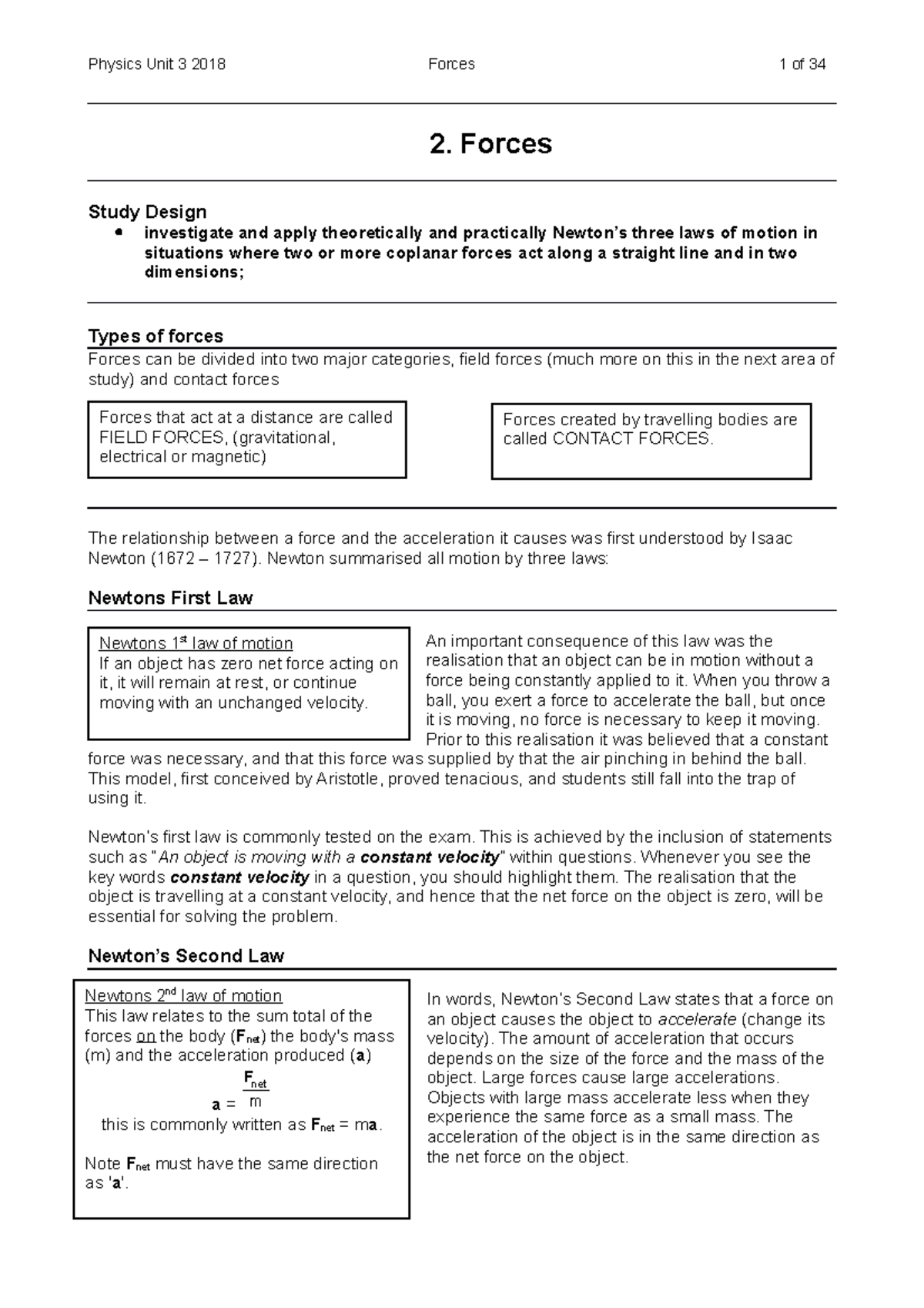 Newton's Law Notes - 2. Forces Study Design investigate and apply ...
