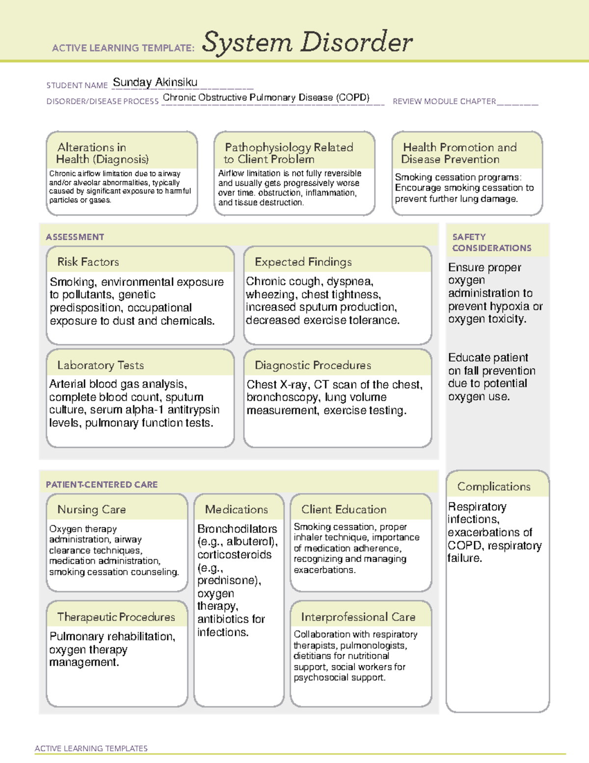COPD Disorder Template - ACTIVE LEARNING TEMPLATES System Disorder ...