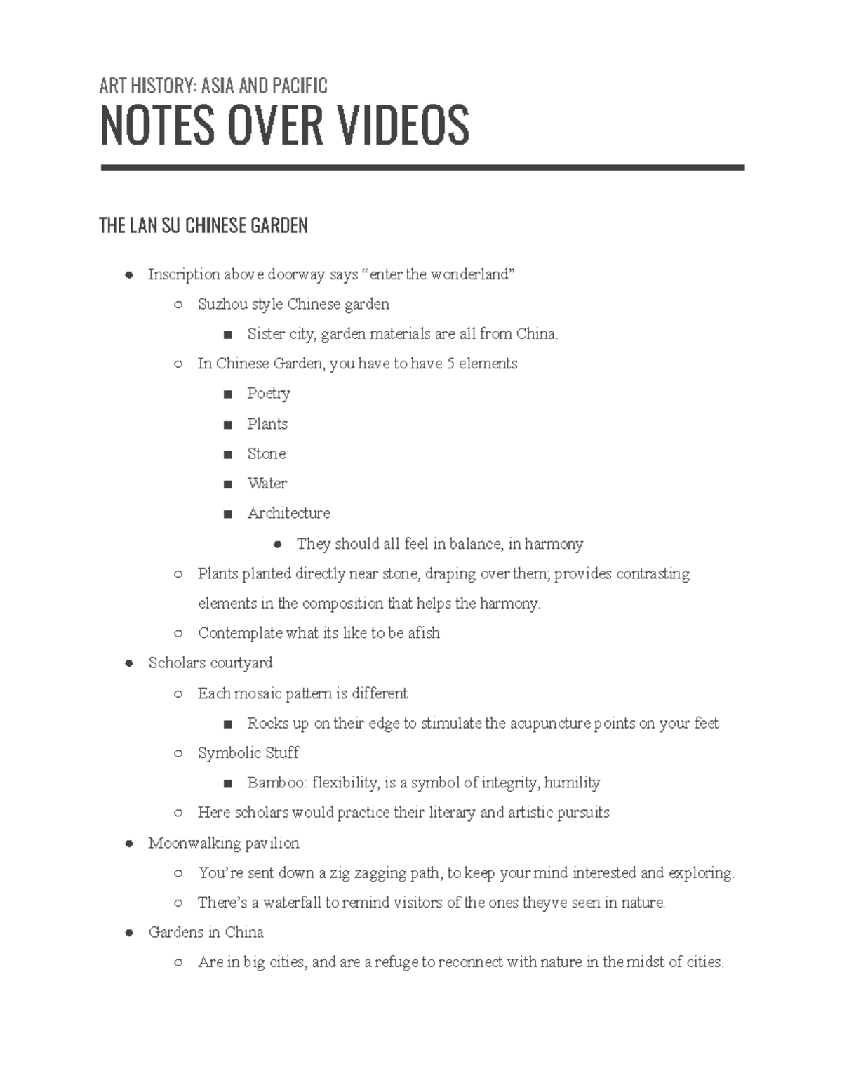 ART History ASIA AND Pacific - Chinese and Japanese Garden Video Notes ...
