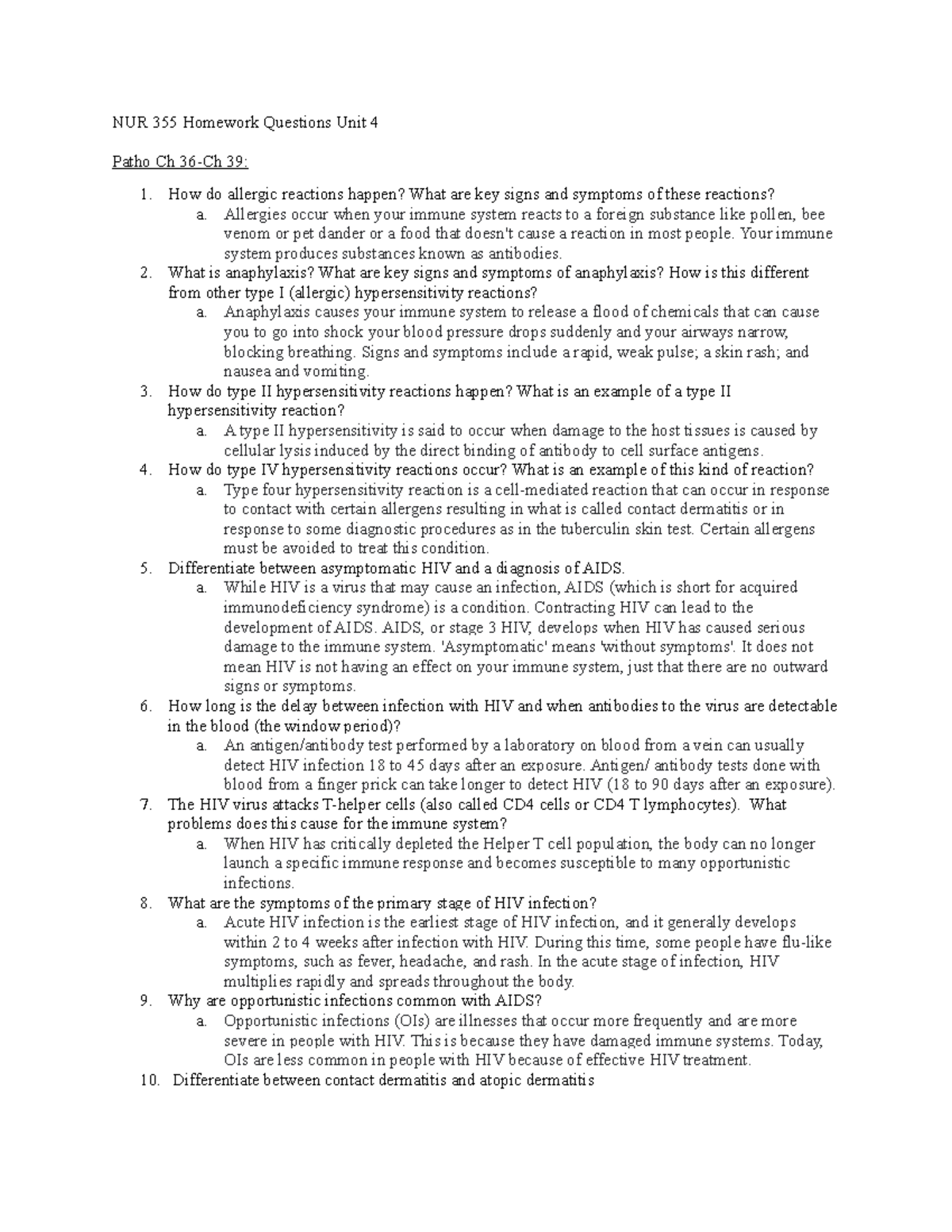 Nursing 355 Unit 4 Homework and Answers - NURS 300 - Studocu