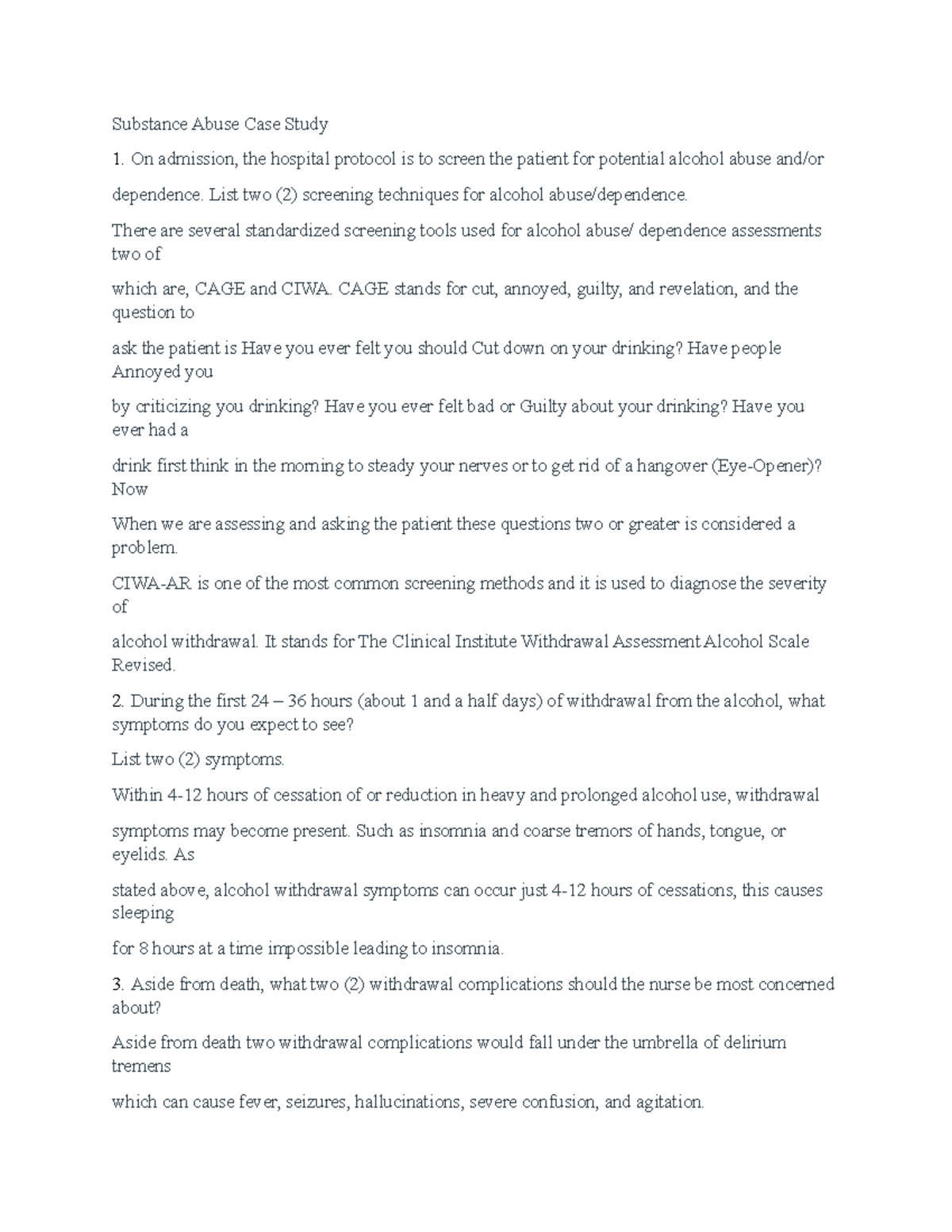 Substance Abuse CASE - mental health course - Substance Abuse Case ...